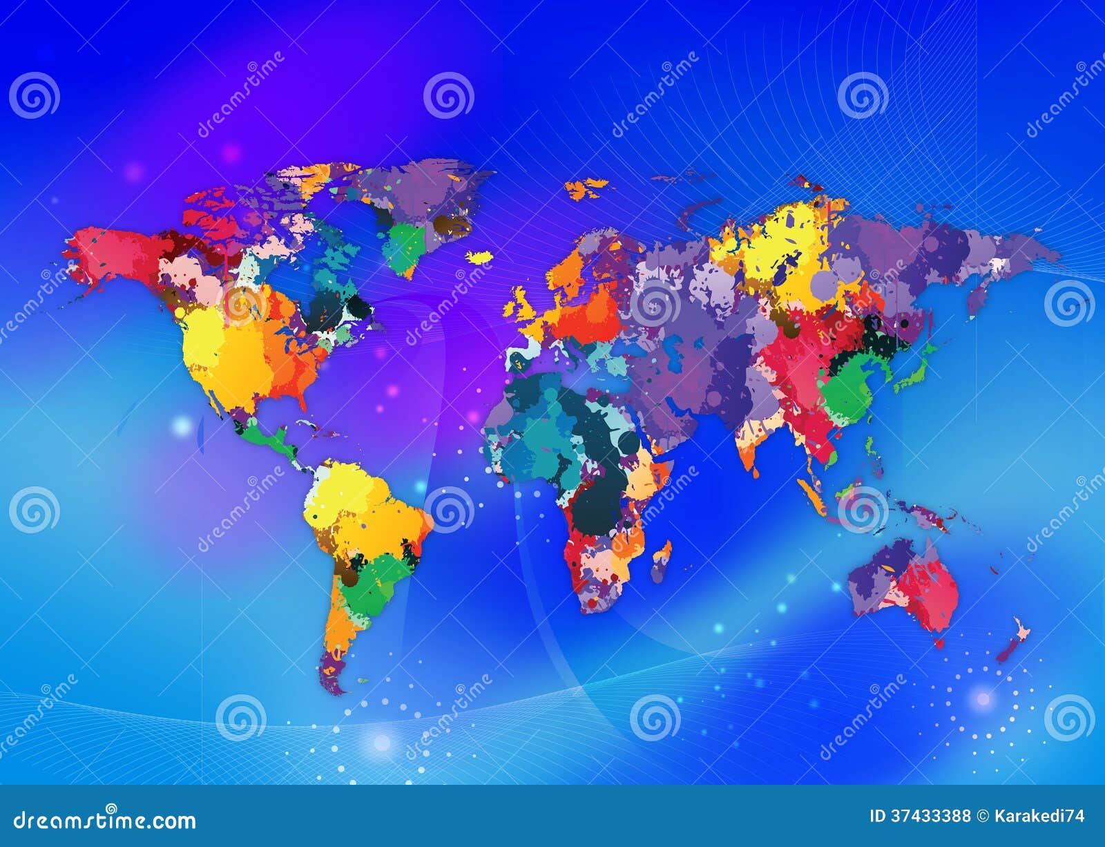 Colorful world map stock illustration. Illustration of america - 37433388