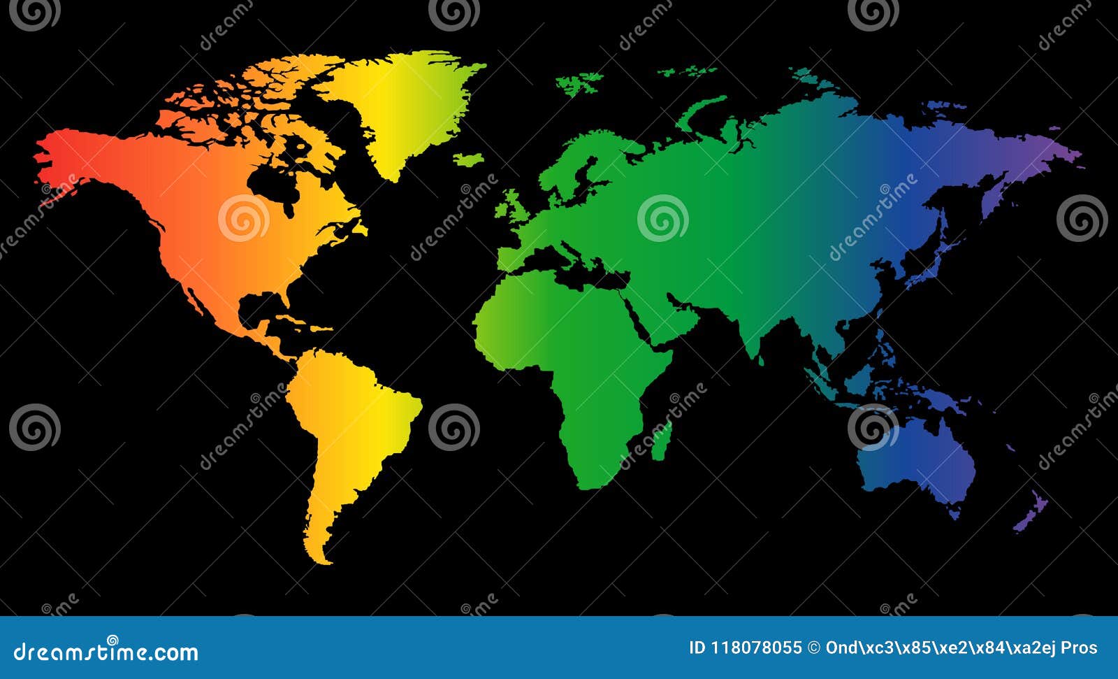 Colorful World Map Isolated on Black Background. World Vector ...