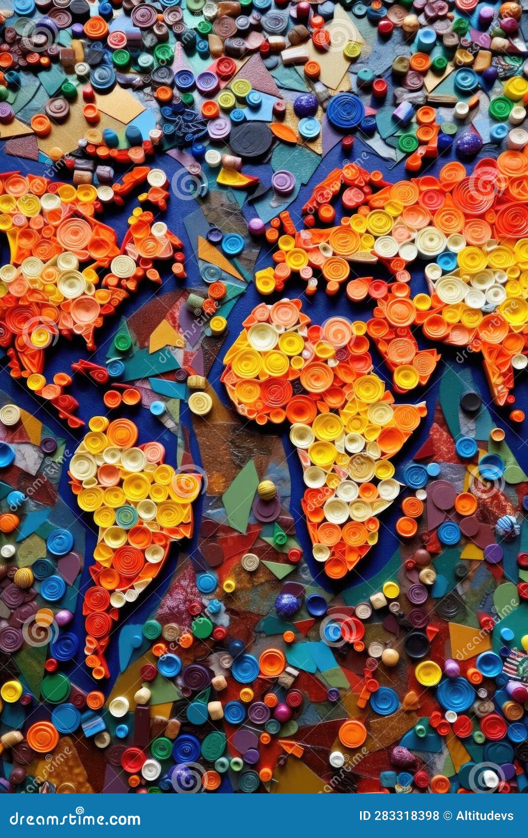 Colorful World Map Made of Recycled Materials Stock Photo - Image of ...
