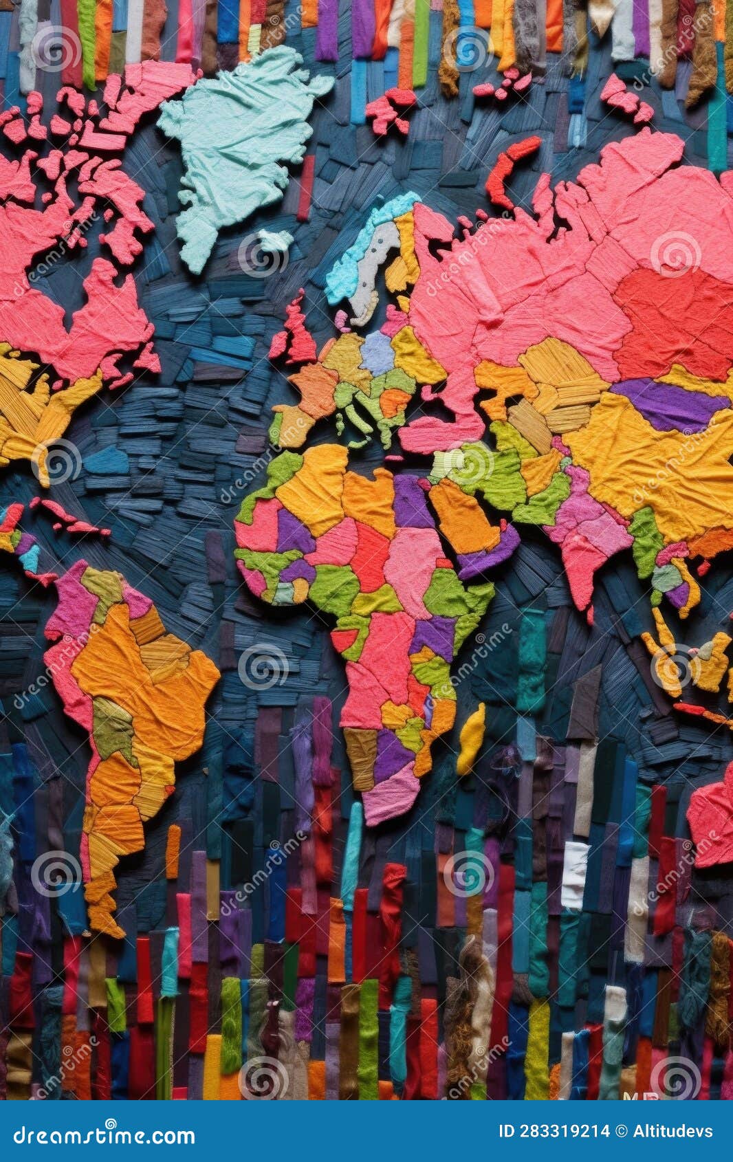 Colorful World Map Made of Recycled Materials Stock Illustration ...