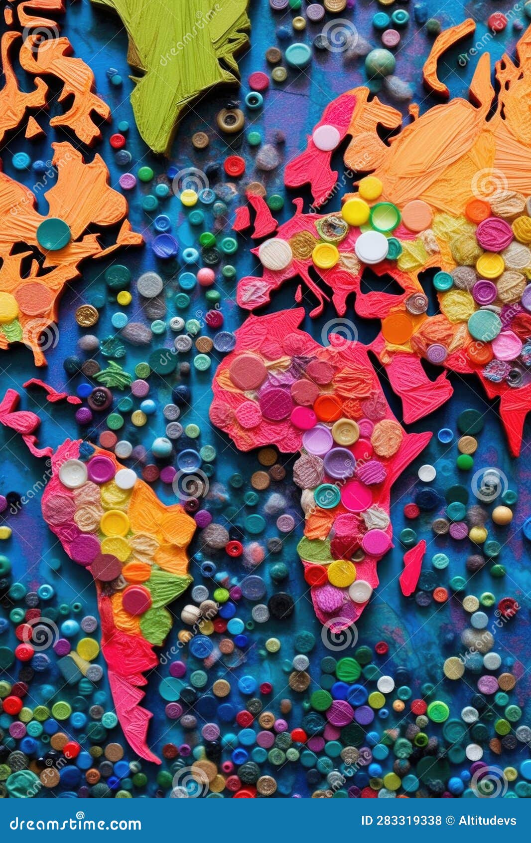 Colorful World Map Made of Recycled Materials Stock Illustration ...