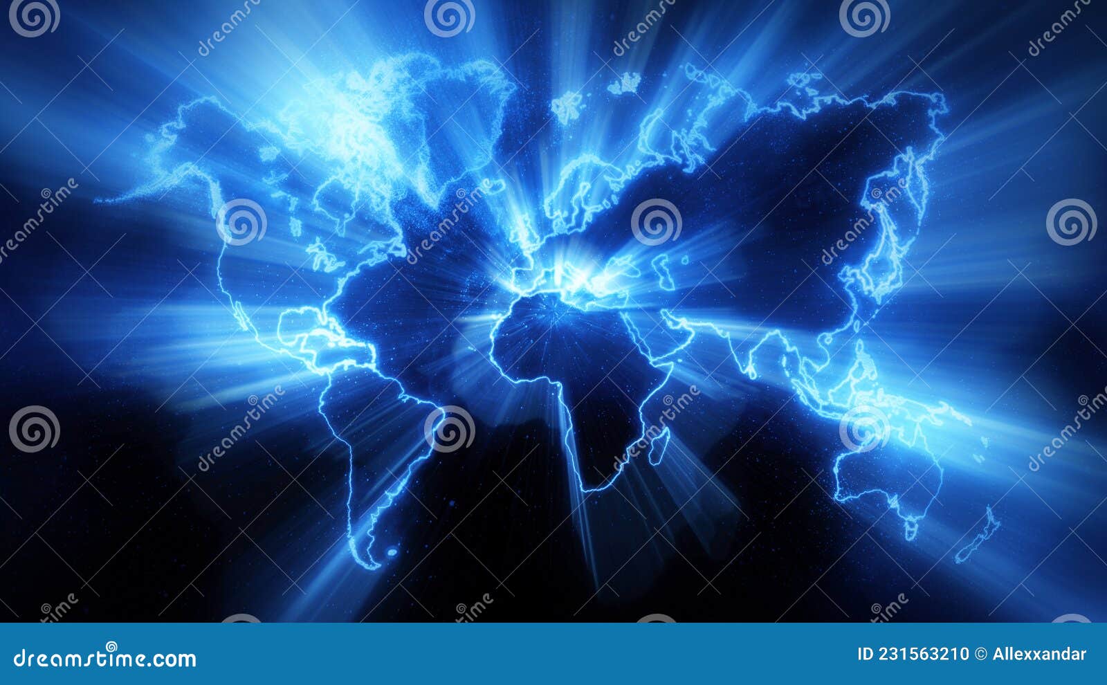 Colorful WorldÂ MapÂ on Dark Background, BlueÂ Glowing World Map Stock ...