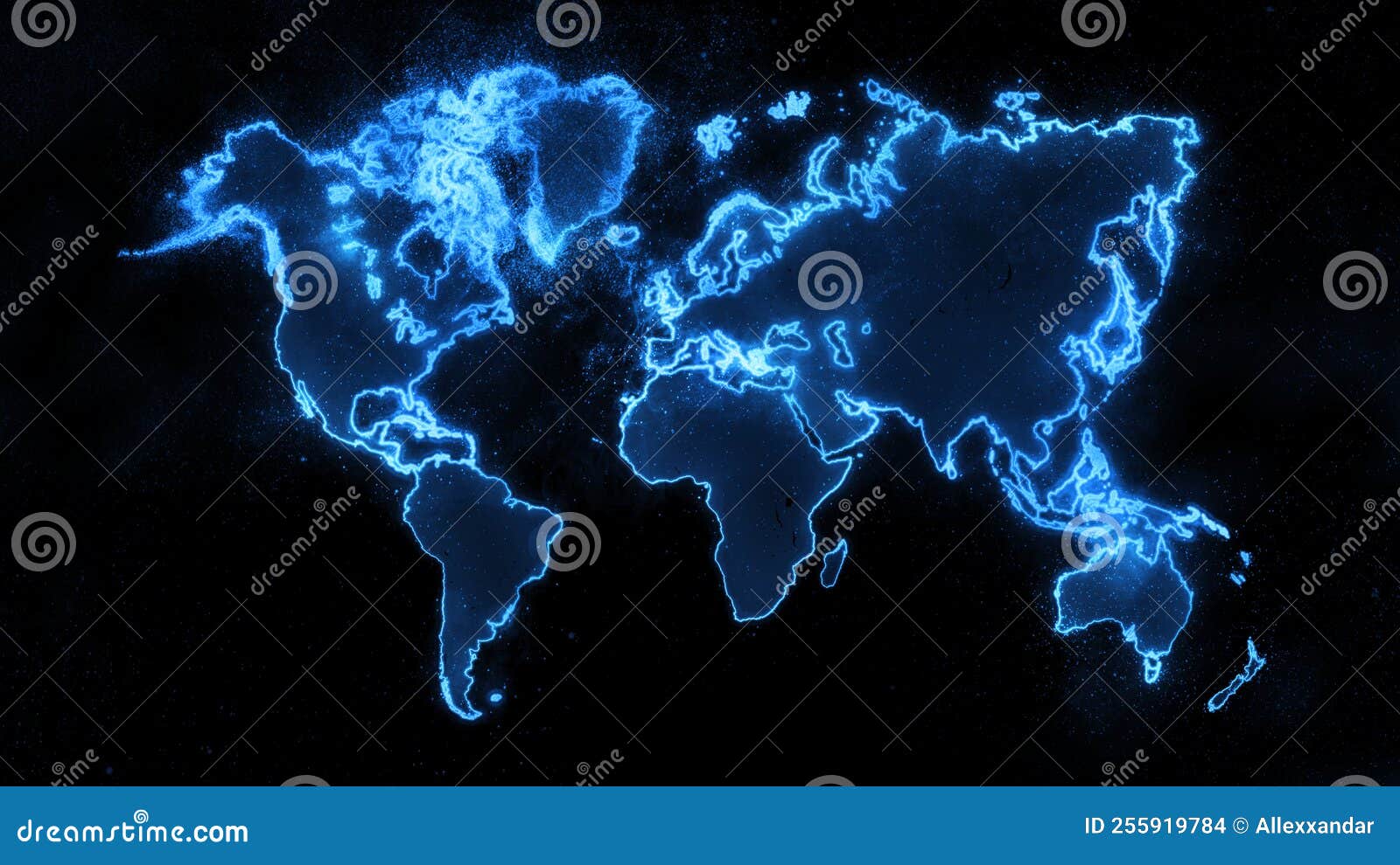Colorful WorldÂ MapÂ on Dark Background, BlueÂ Glowing World Map Stock ...
