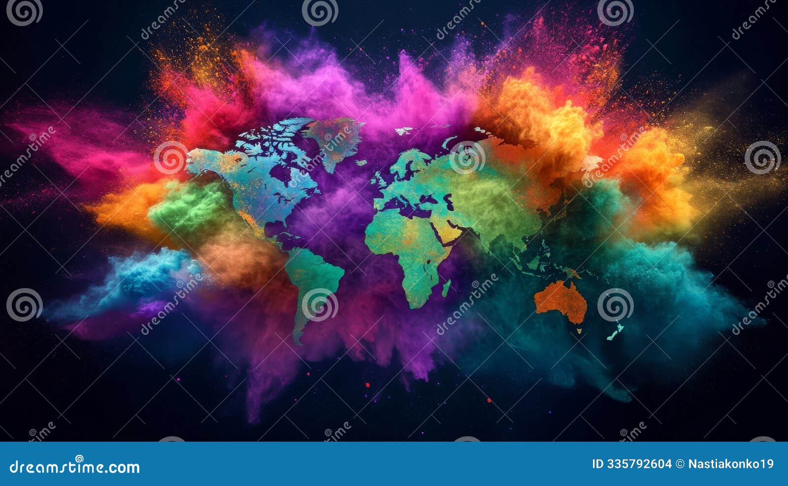 Colorful World Map in Paint Explosion, Abstract Art Concept Stock Photo ...