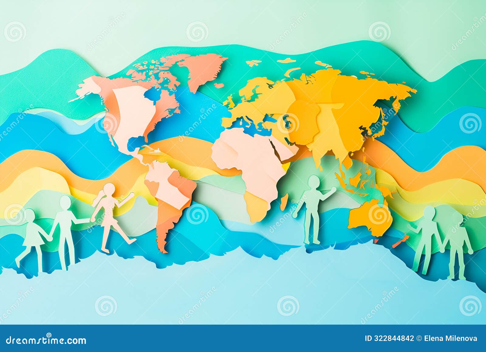 Colorful World Map in Paper Cut Style with People Stock Photo - Image ...