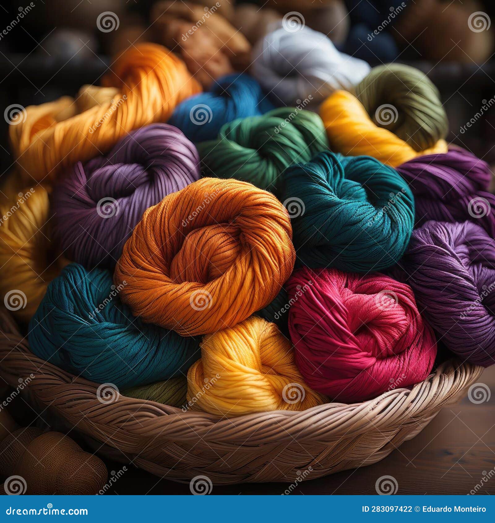 Colorful Yarn Arranged in a Basket, Capturing Soft and Rounded Forms ...