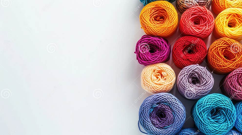 Colorful Yarn Rolls Arranged in a Grid Pattern on a Clean White ...