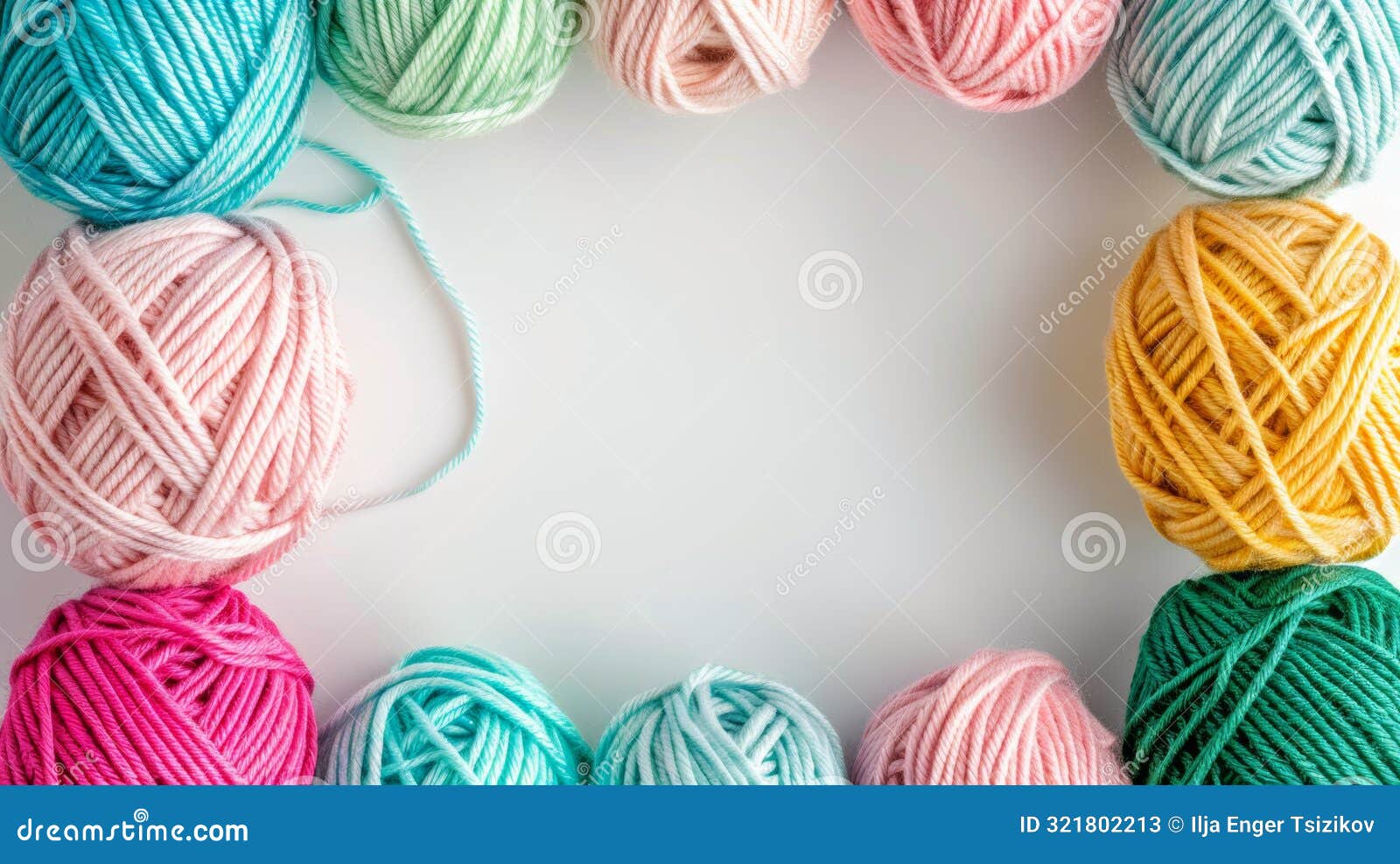 Colorful Yarn Rolls Grid on White Background with Ample Negative Space ...