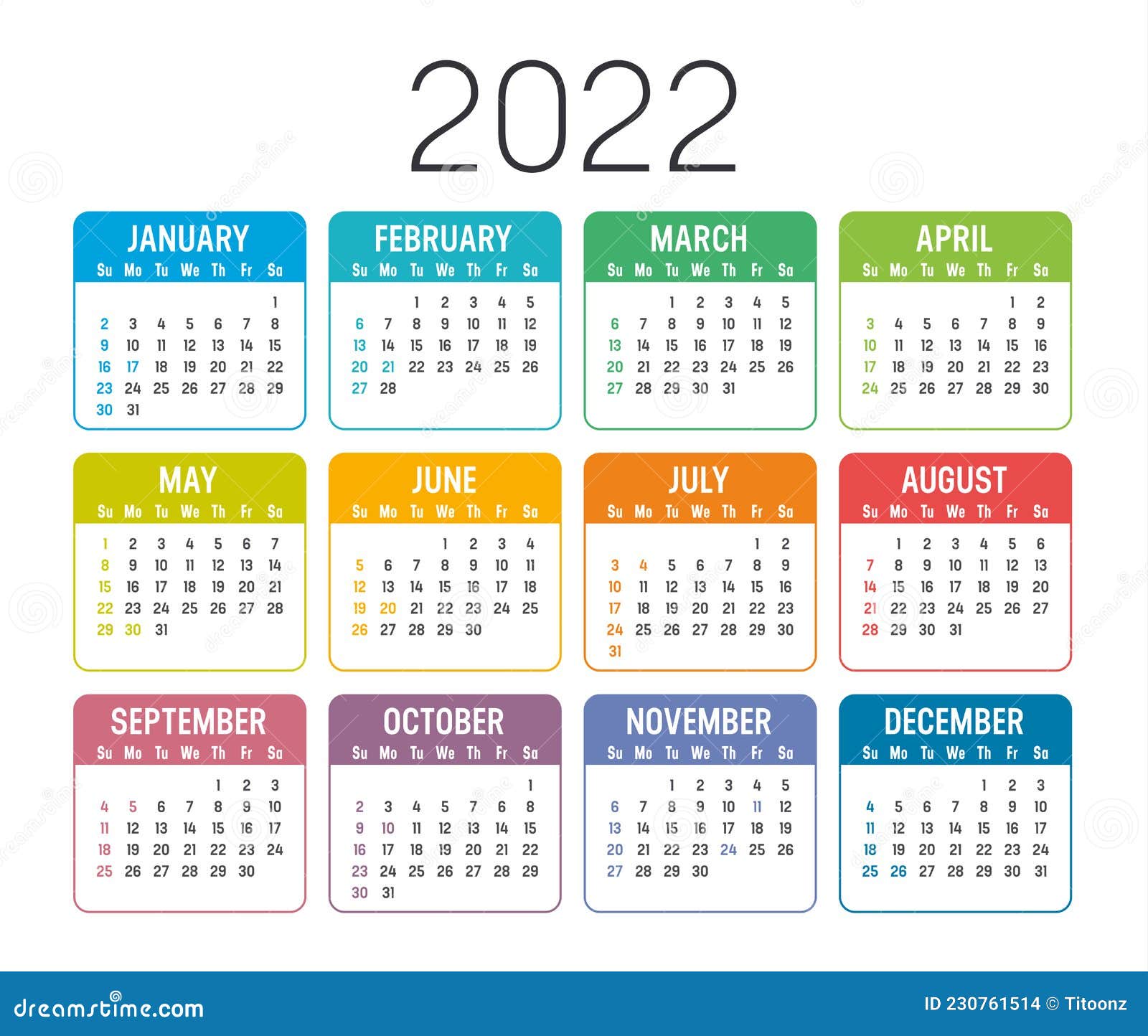 Year 2022 Calendar Vector Template Stock Vector - Illustration of ...