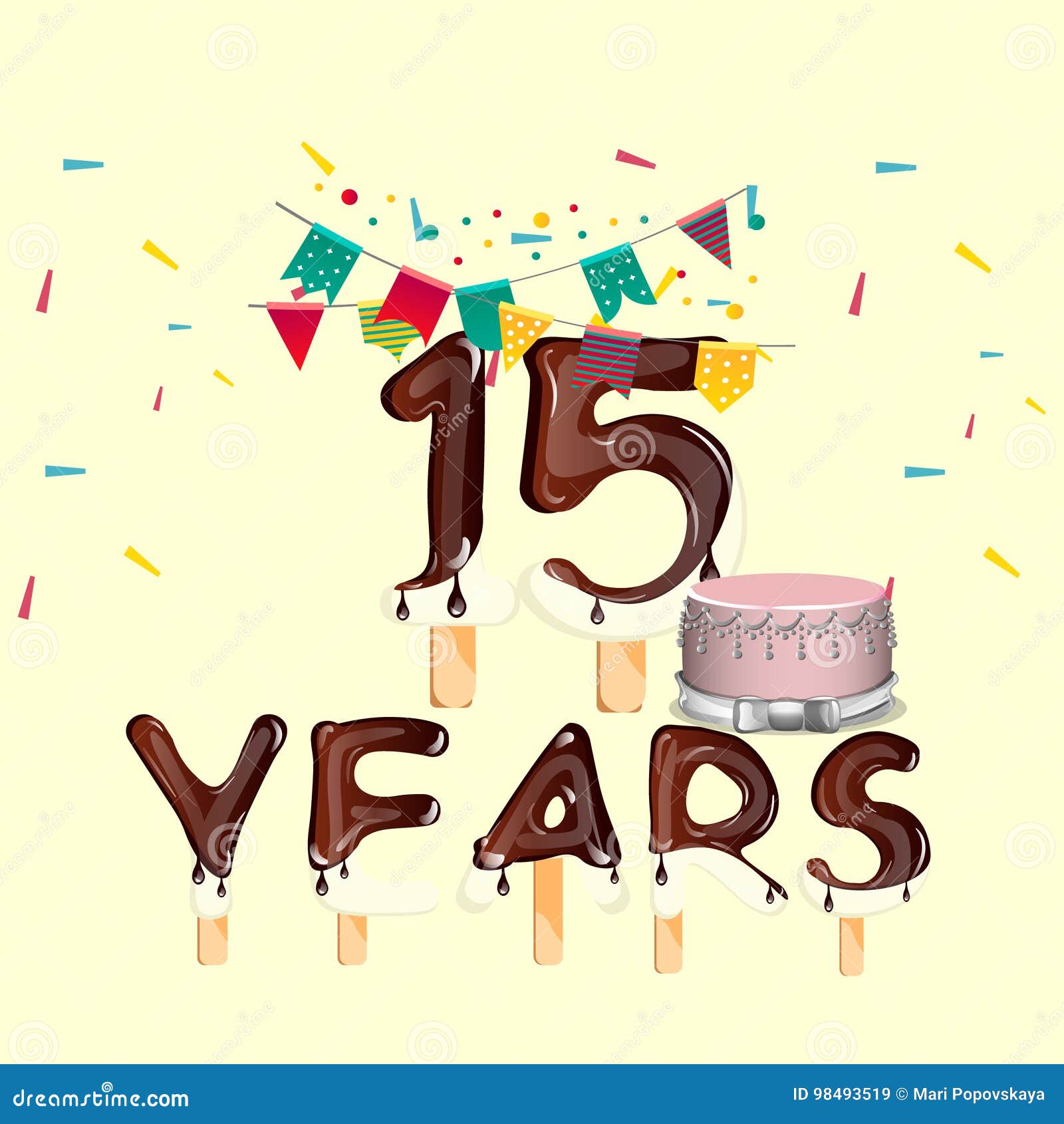 Colorful 15 Years Anniversary Design Card. Stock Vector - Illustration ...