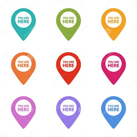 Colorful You are Here Map Pointer Set - Vector Illustration Isolated on ...
