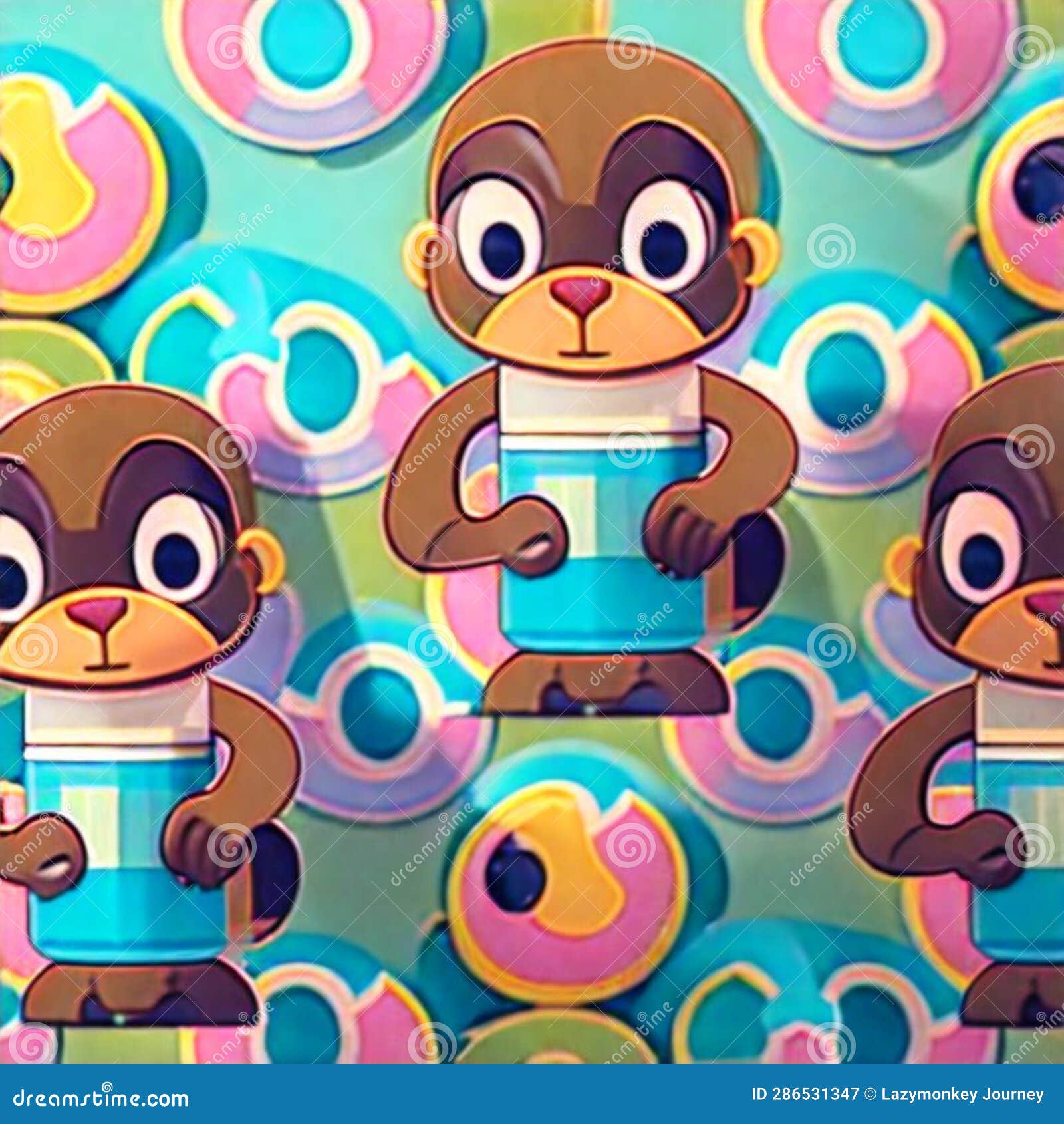 Colorful Young Monkey Pattern Stock Illustration - Illustration of face ...