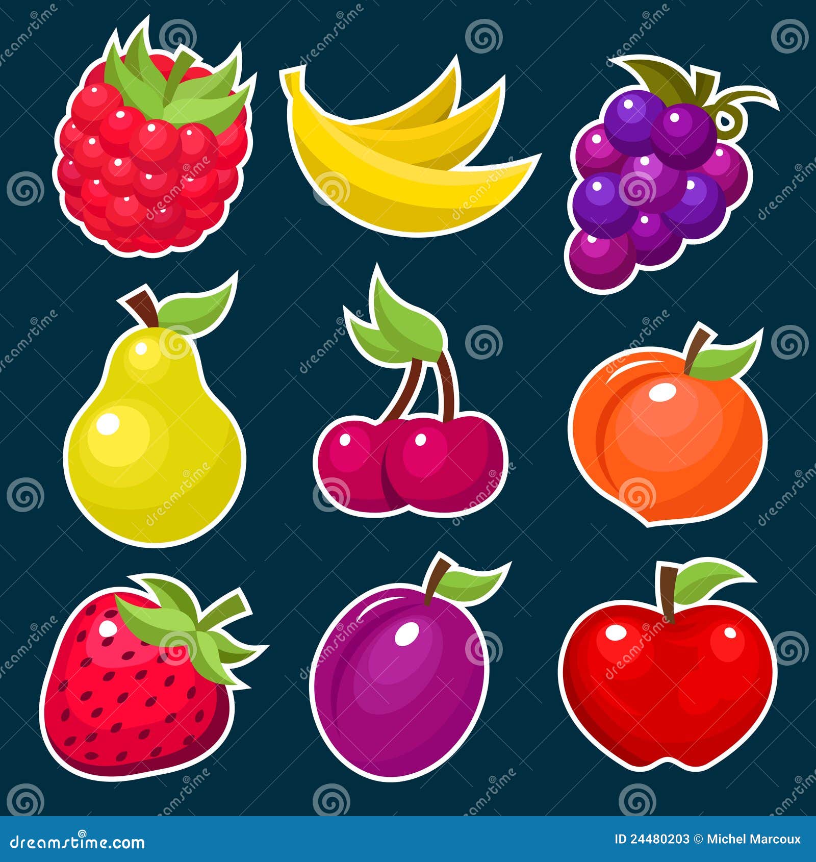 Colorful Yummy Fruit Icons. Stock Vector - Illustration of market ...
