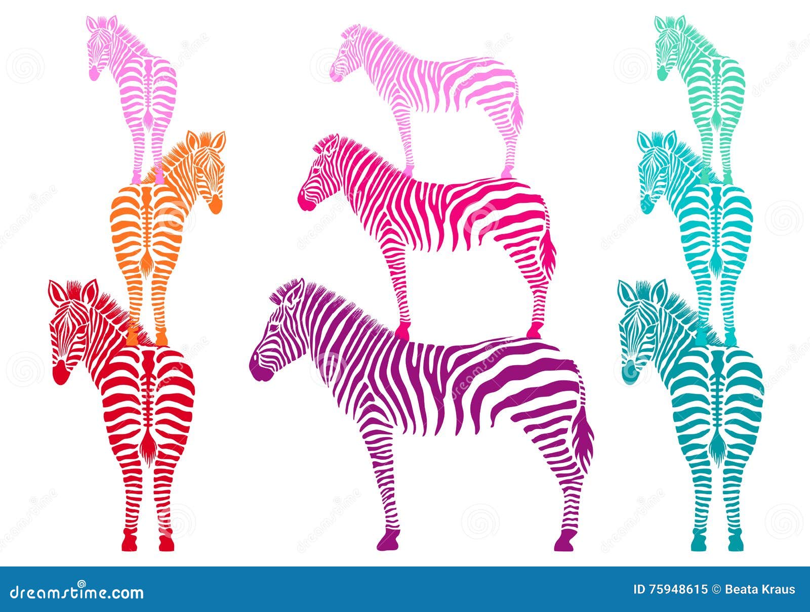 Colorful Zebras, Vector Set Stock Vector - Illustration of africa ...