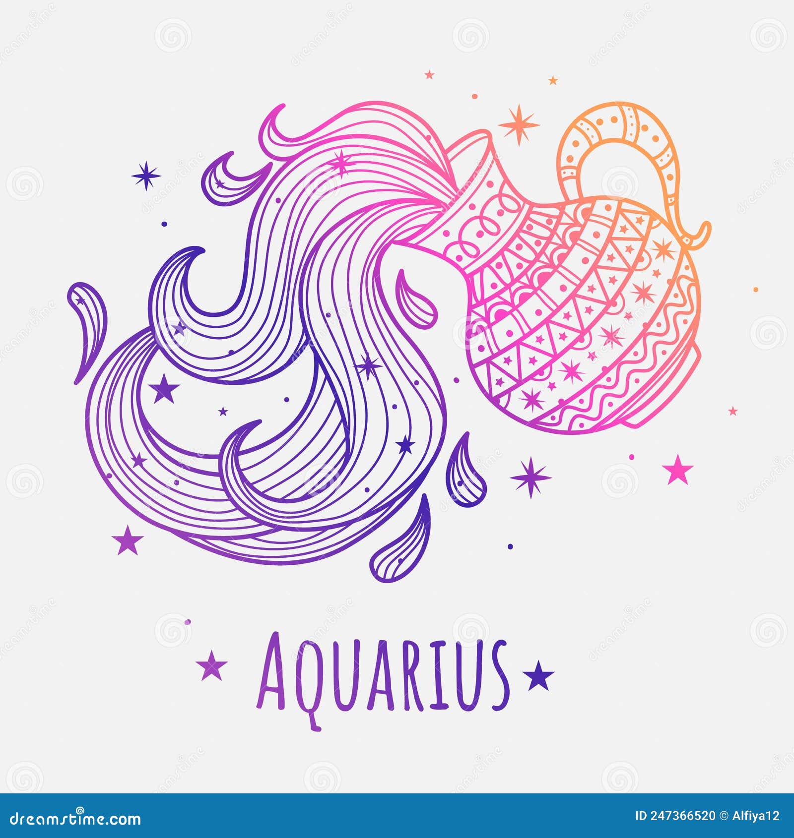 Colorful Zodiac Sign Aquarius Vector Lineart Easy To Recolor Stock