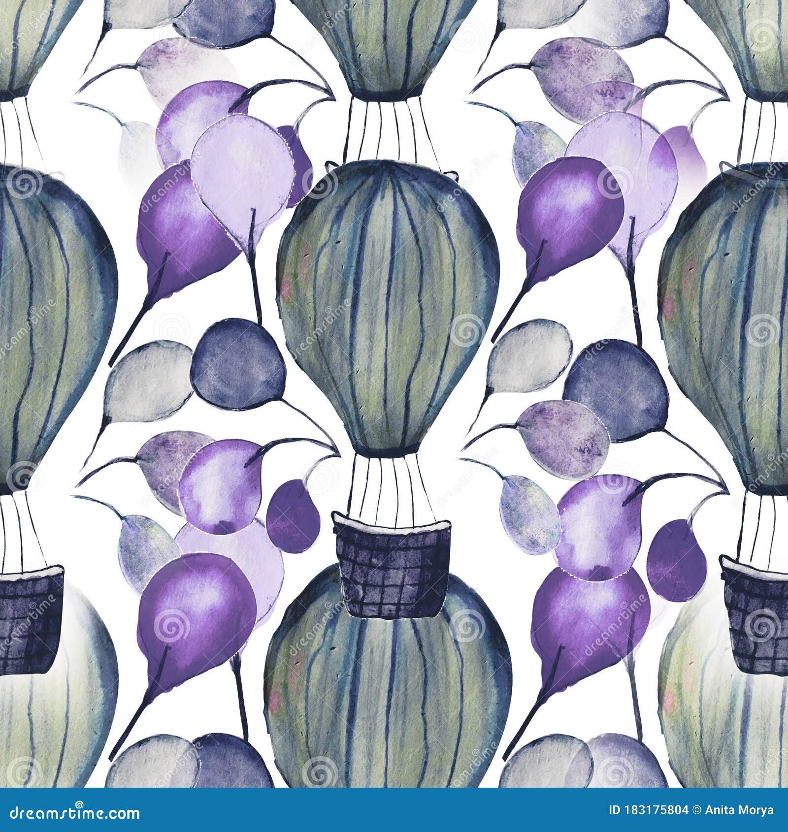Colorfull Cool Purple Hot Air Baloon Seamless Pattern Stock Photo ...