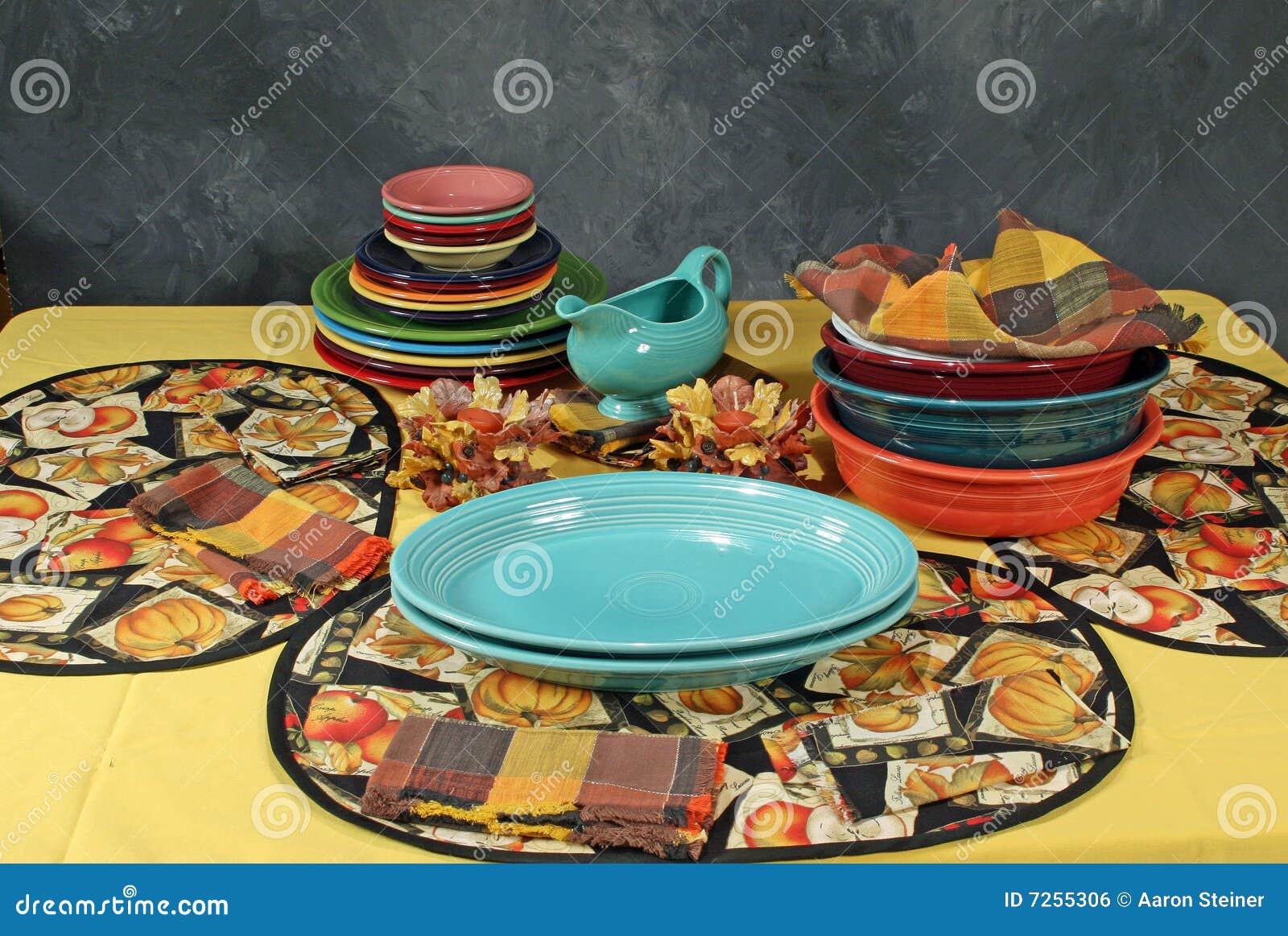 Colorfull dinner setting stock photo. Image of plate, green - 7255306