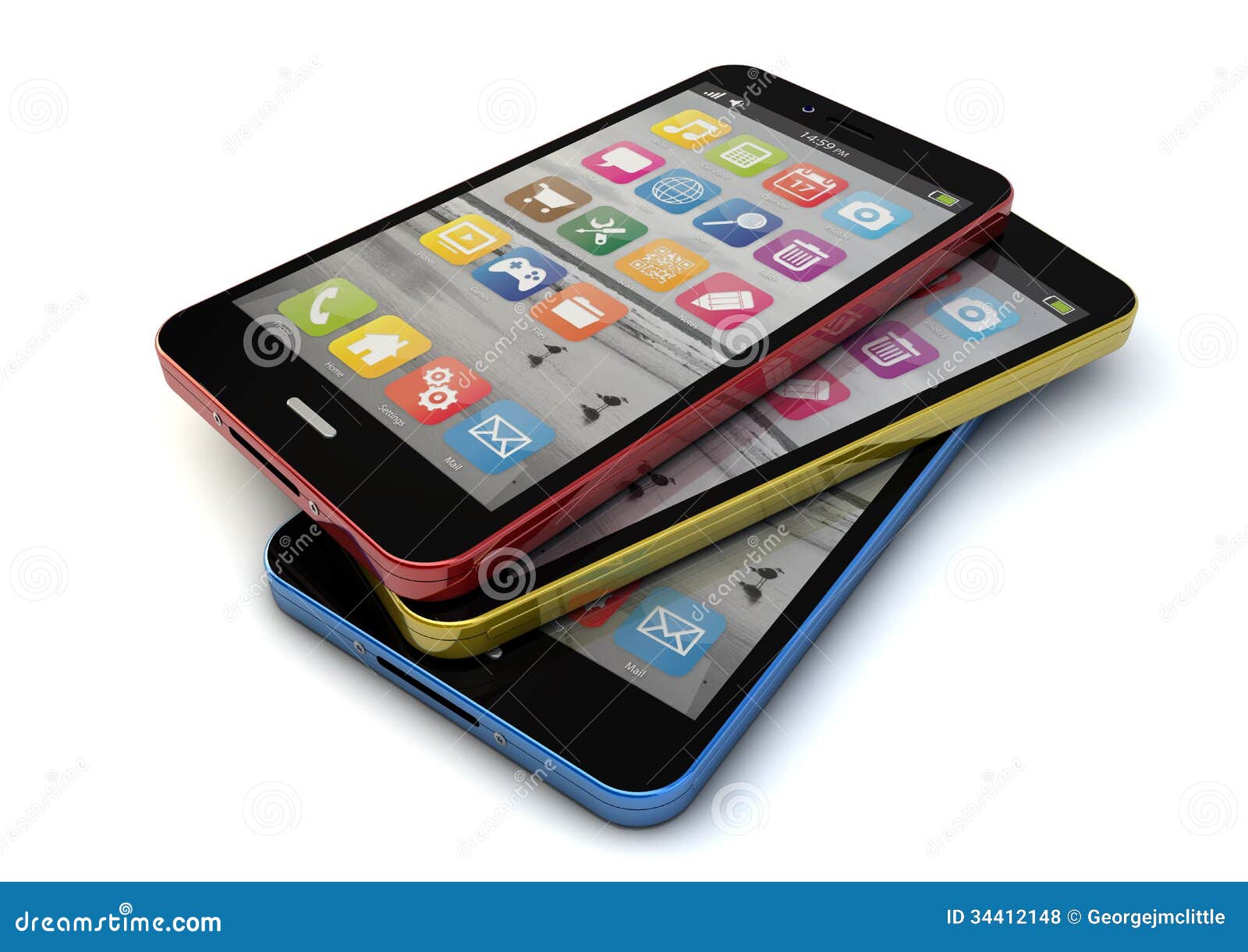 Colorfull smartphones stock illustration. Illustration of screen - 34412148