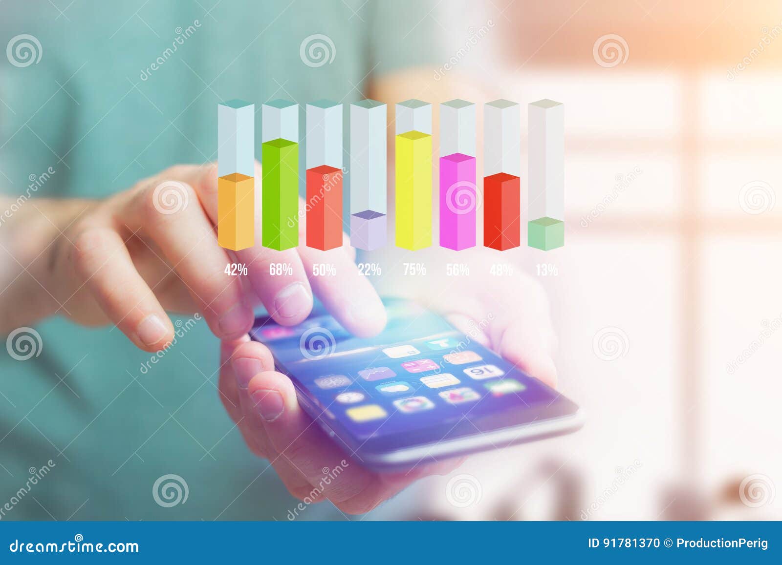 Colorfull Survey Stick Graph Interface with Percentage Over a De Stock ...