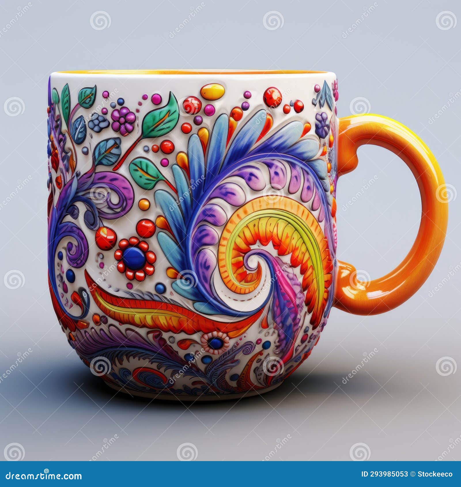 Colorful Mug with Realistic Hyper-detailed Designs Stock Illustration ...