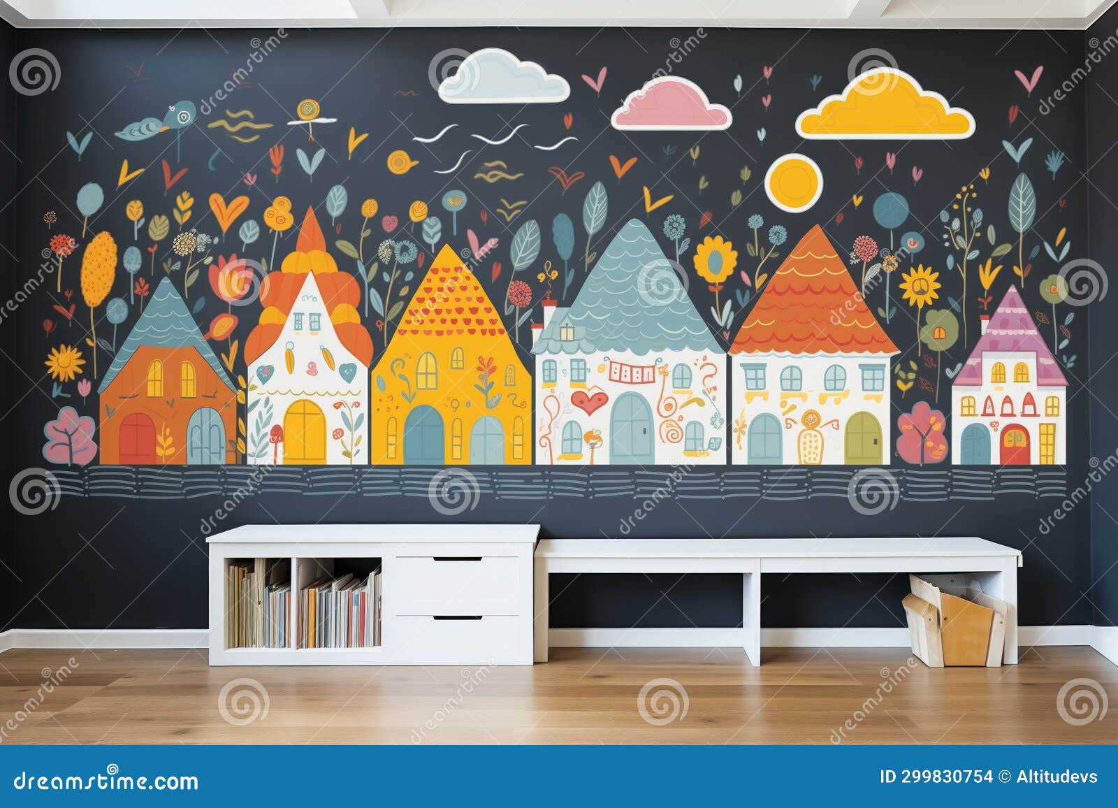 Colorfully Designed Wall Chalkboard in a Childrens Playroom Stock Photo ...