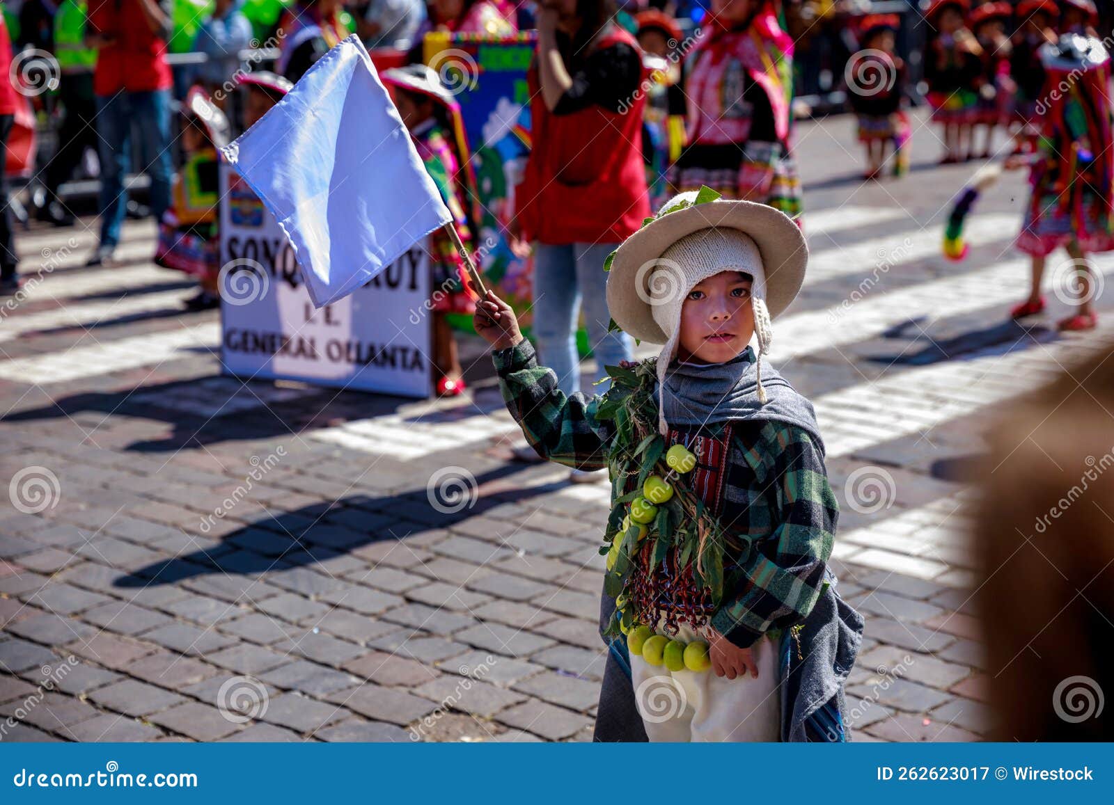 Colorfully Dressed Peruvian Child during a Religious Ceremony of Inti ...