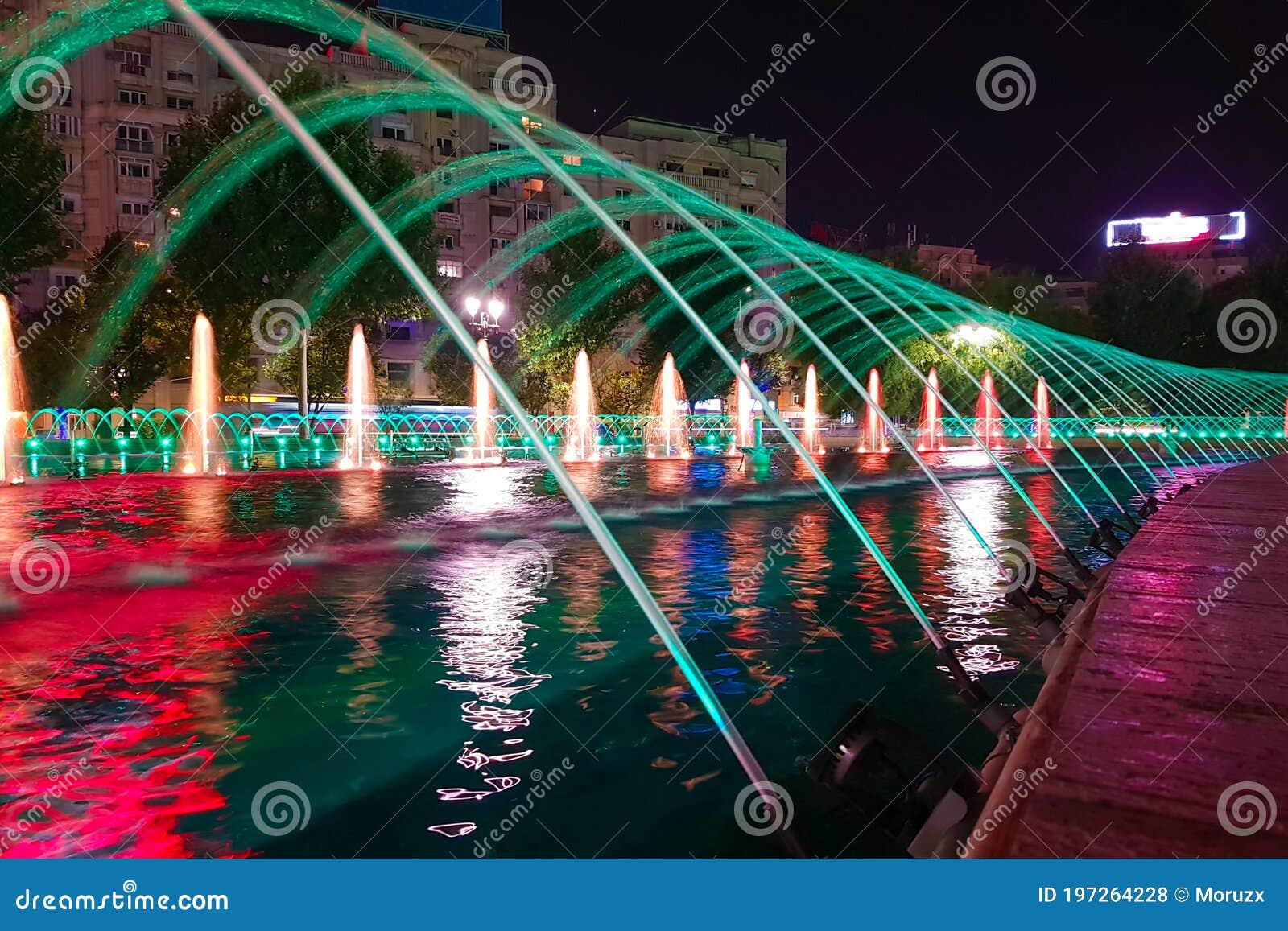 Colorfully Lit Fountains in Bucharest City Center Editorial Stock Photo ...