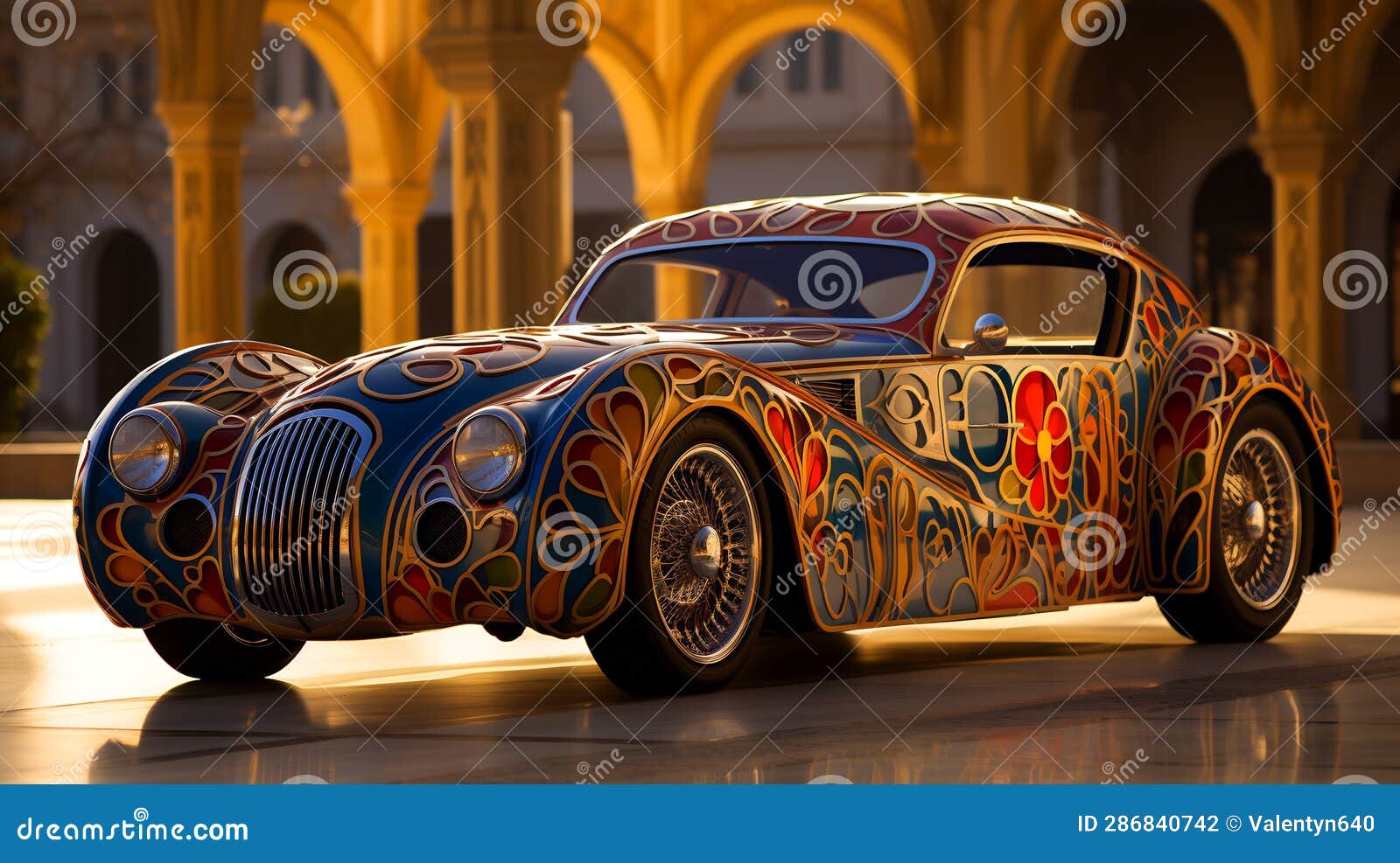 Colorfully Painted Car Parked in Front of Building. Generative AI Stock ...