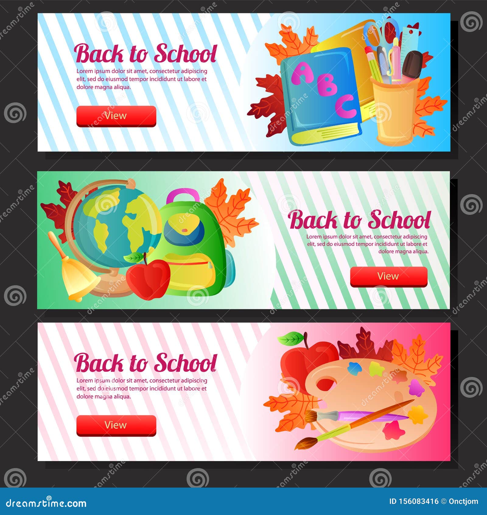 Colorida Venta Escolar Banner Web Set De Material Escolar Ilustración ...