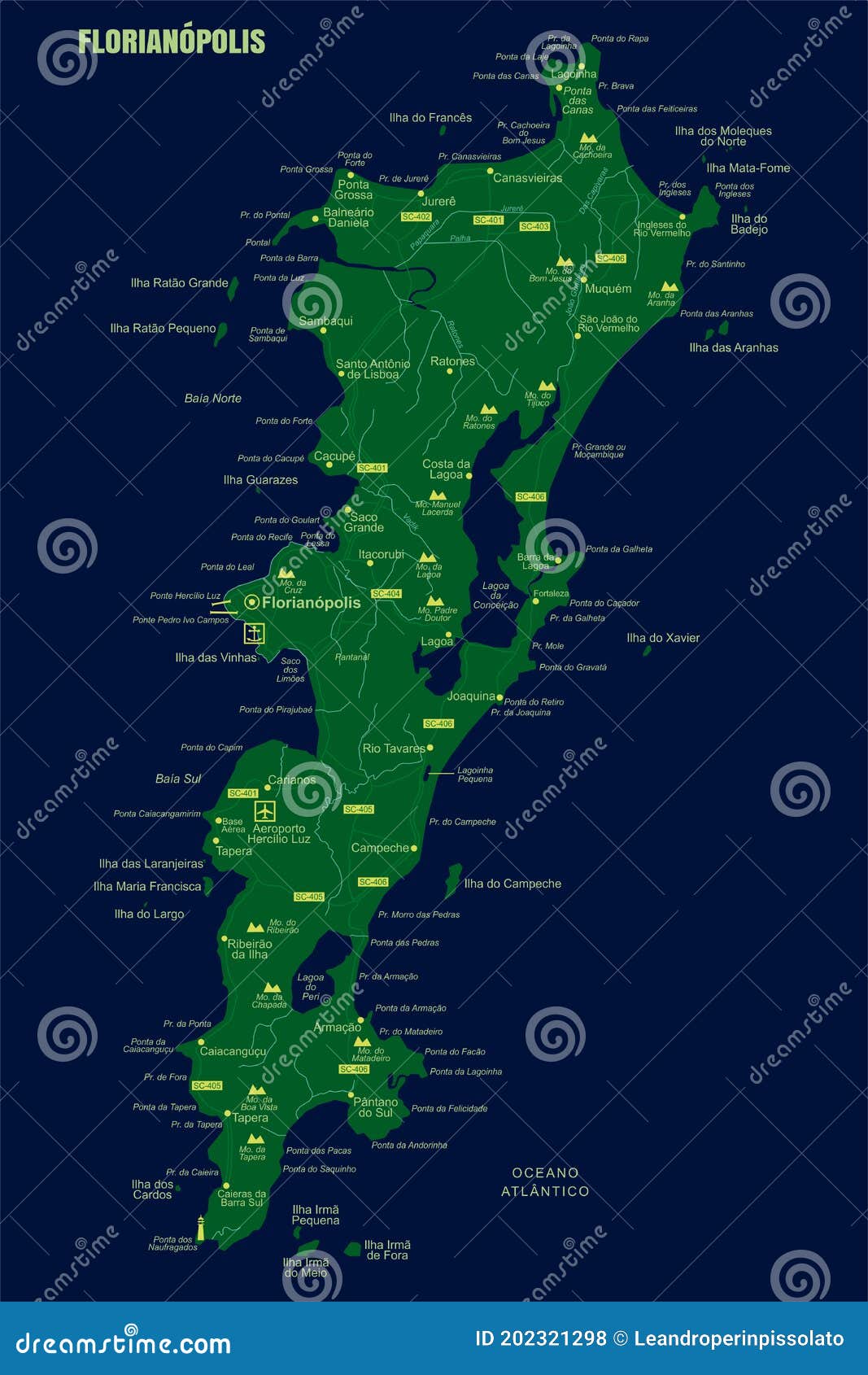 Colorido Mapa De Islas Florianopolis De Brasil Ilustración del Vector ...