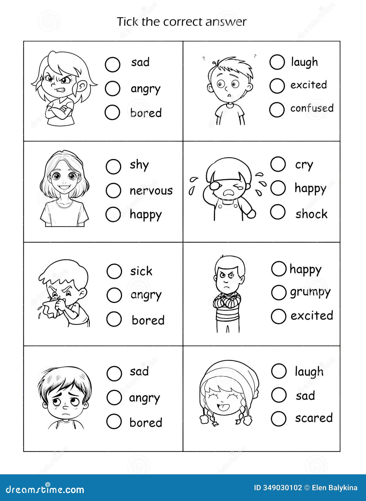 Colorin Page with Theme Emotions, Tasks Stock Illustration ...