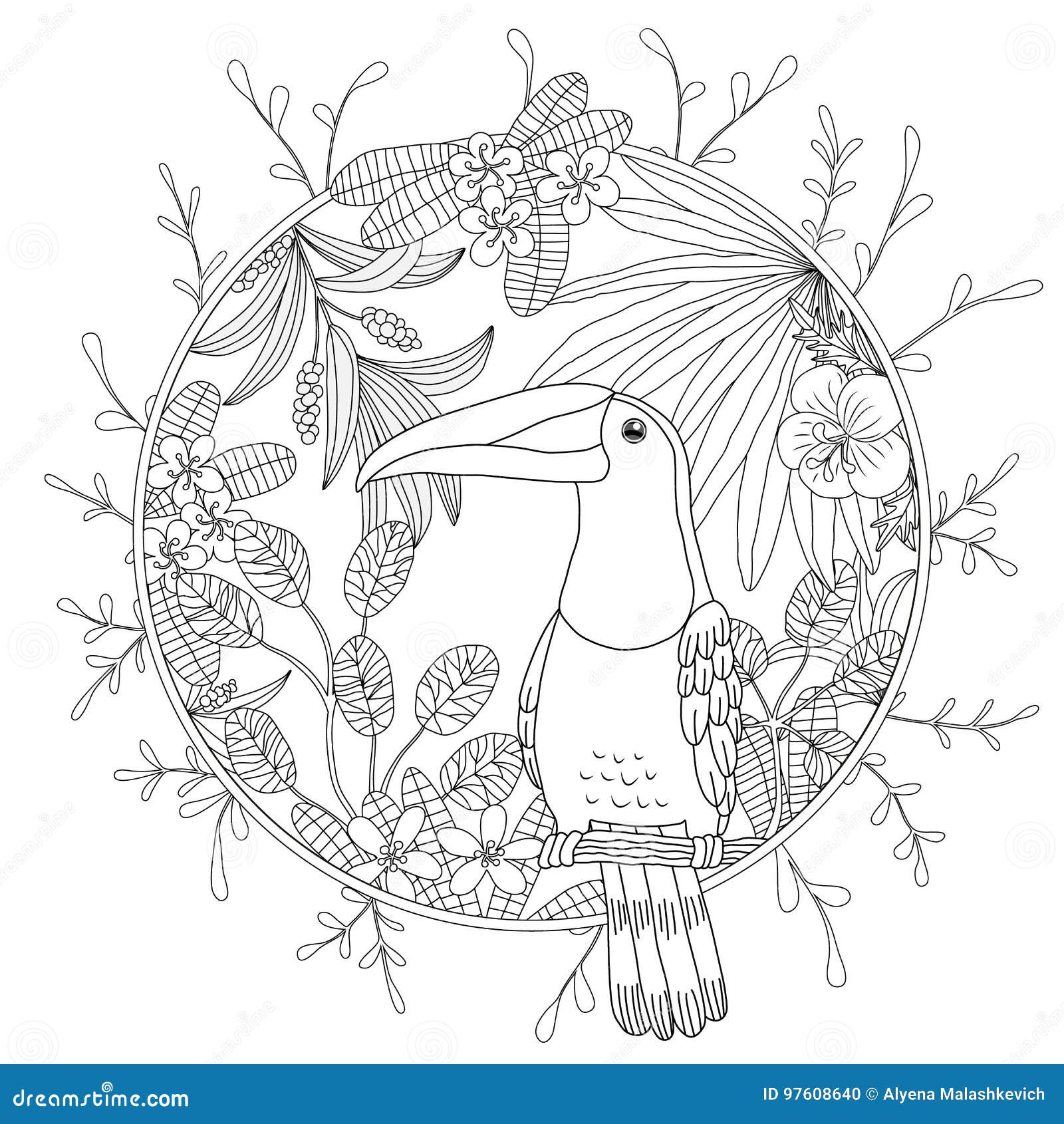 Toucan. Adult Antistress Coloring Page Vector Illustration ... Toucan. Adult Antistress Coloring Page Vector Illustration ...