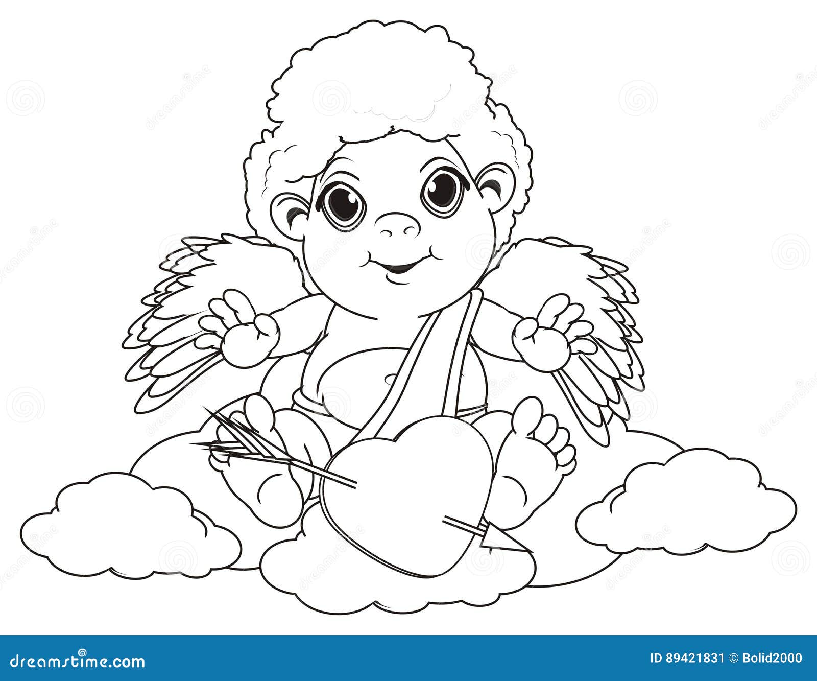 Coloring Angel with Heart with Arrow Stock Illustration - Illustration ...