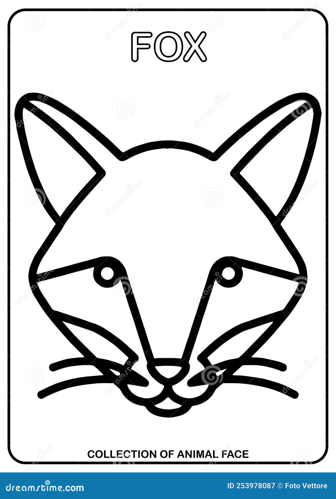Fox Animal Face Isolated Vector Drawing, Coloring Book Stock Vector ...