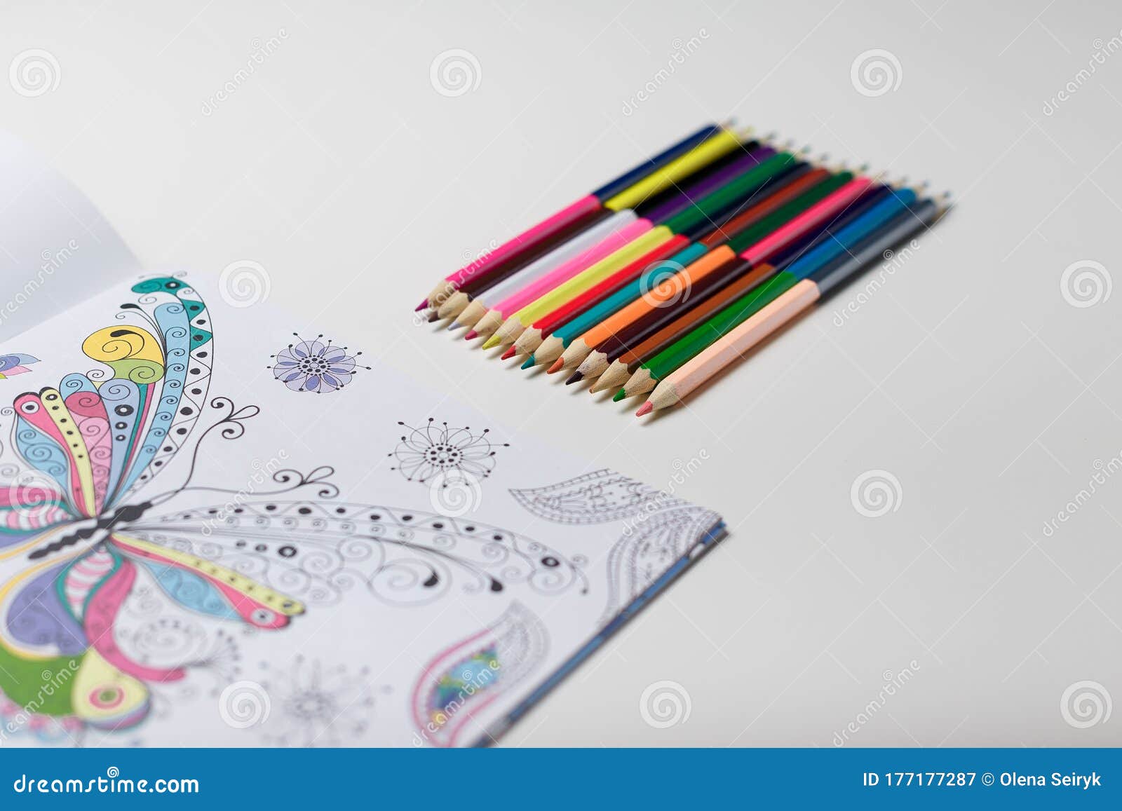 Coloring Antistress Book, Double Sided Pencils Stock Image - Image of ...
