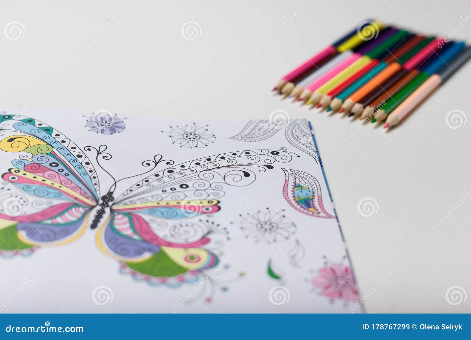 Coloring Antistress Book, Double Sided Pencils Stock Image - Image of ...