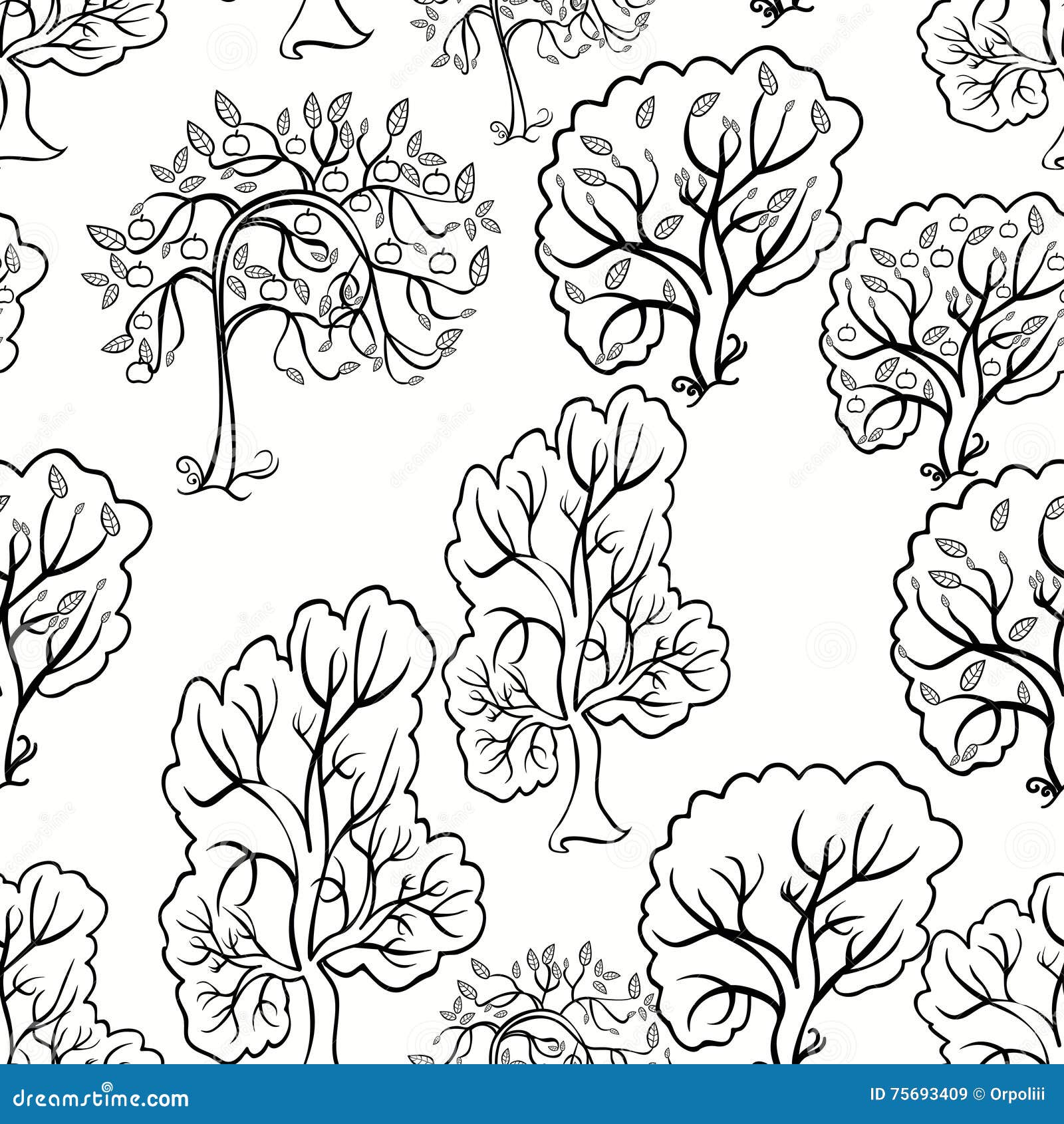 Coloring an Apple Tree Seamless Pattern. Vector Illustration Stock ...