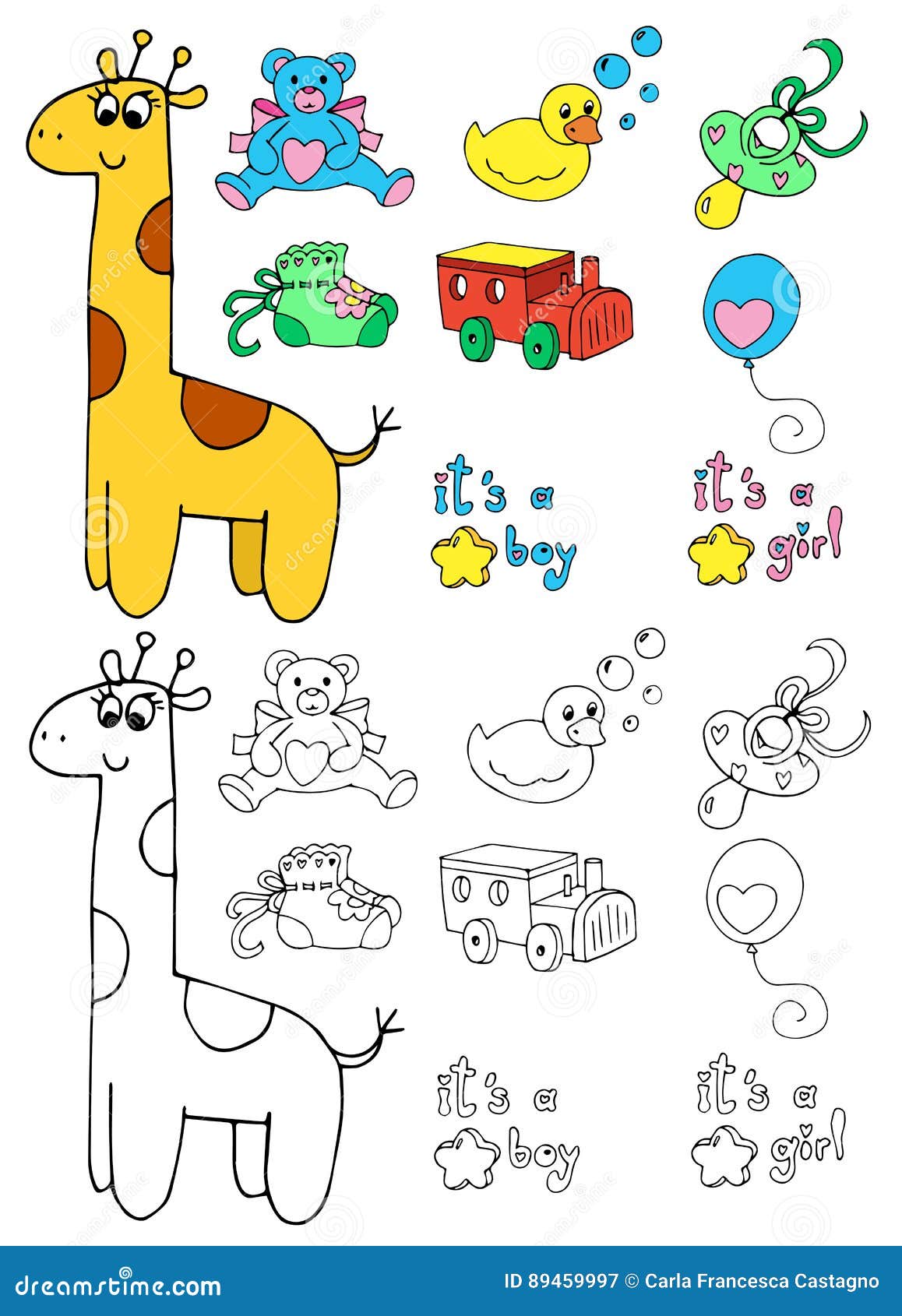 Coloring Baby Objects Cartoon Vector | CartoonDealer.com #89459997