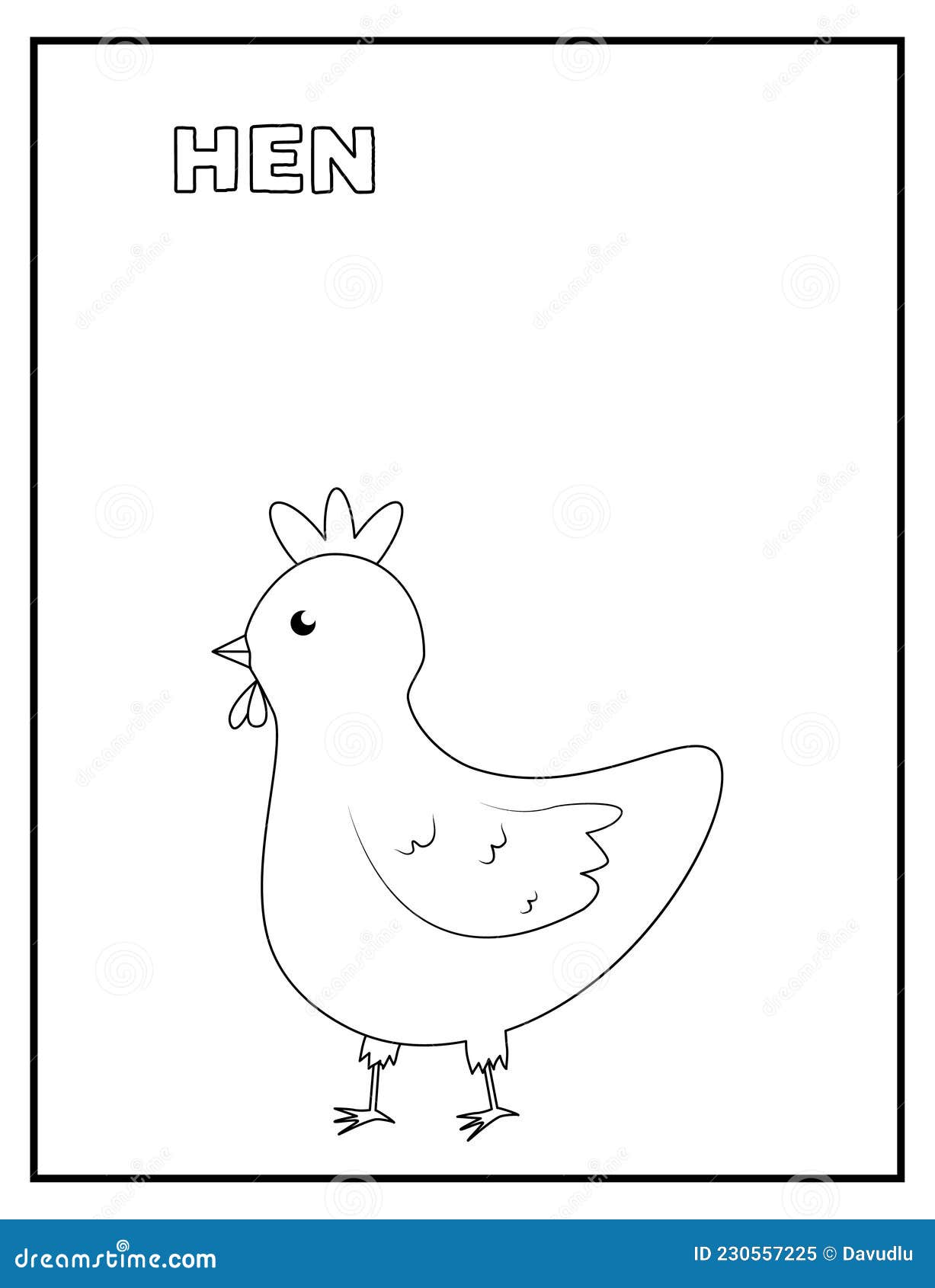 Cute Hen Black and White Coloring Page with Name. Great for Toddlers ...