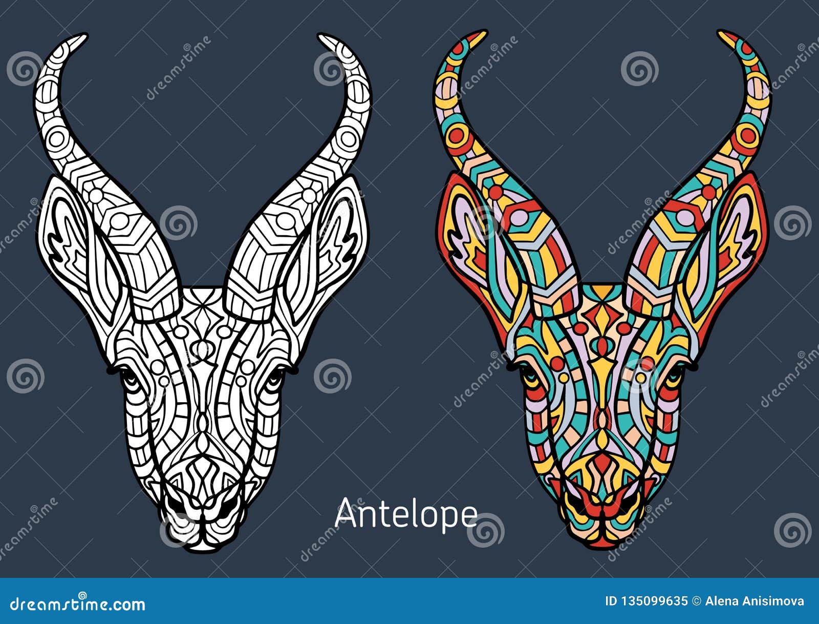 Coloring Book for Adults. Antelope Head with Hand-drawn Patterns. the ...