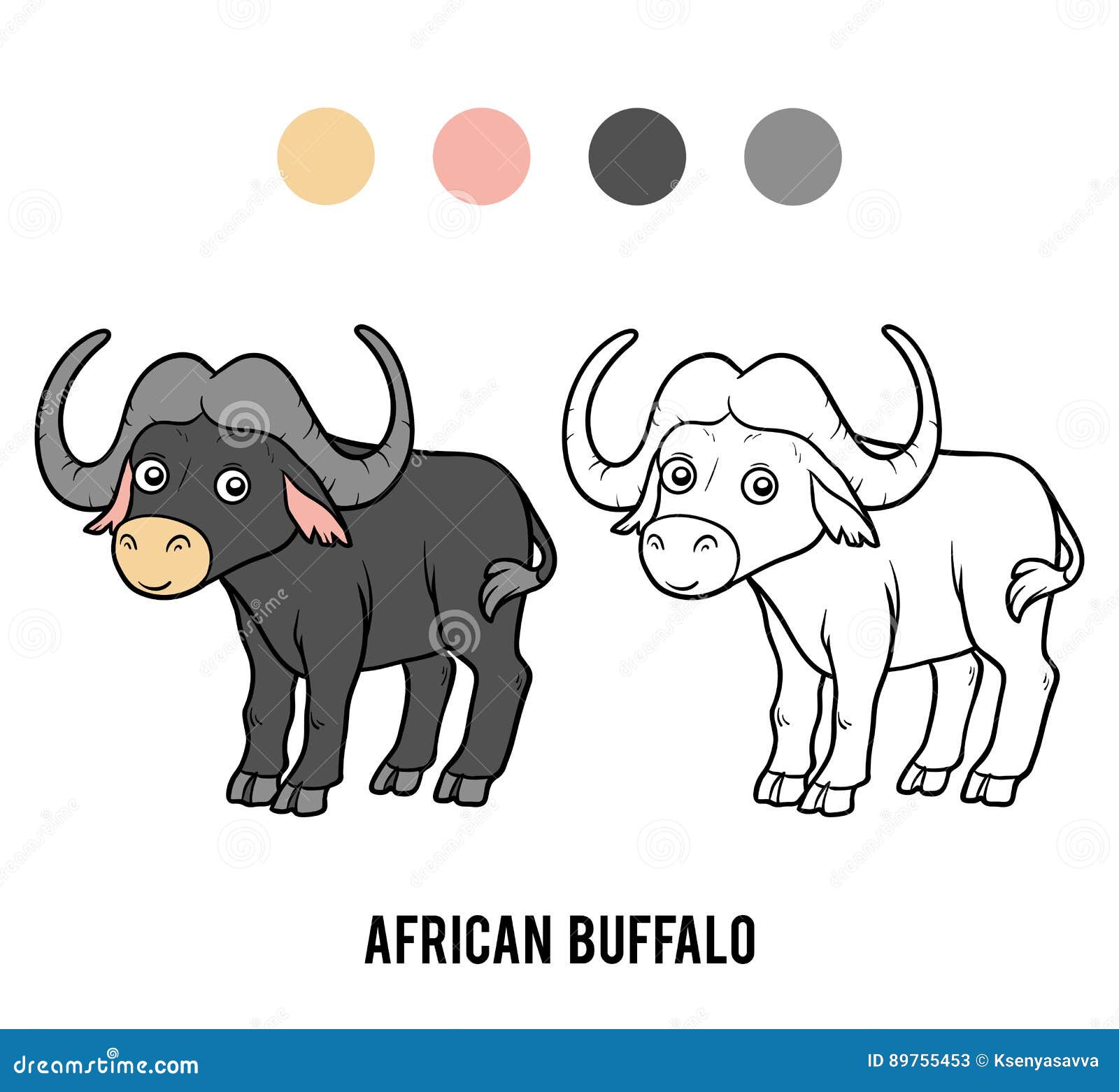 Coloring Book, African Buffalo Stock Vector - Illustration of color ...
