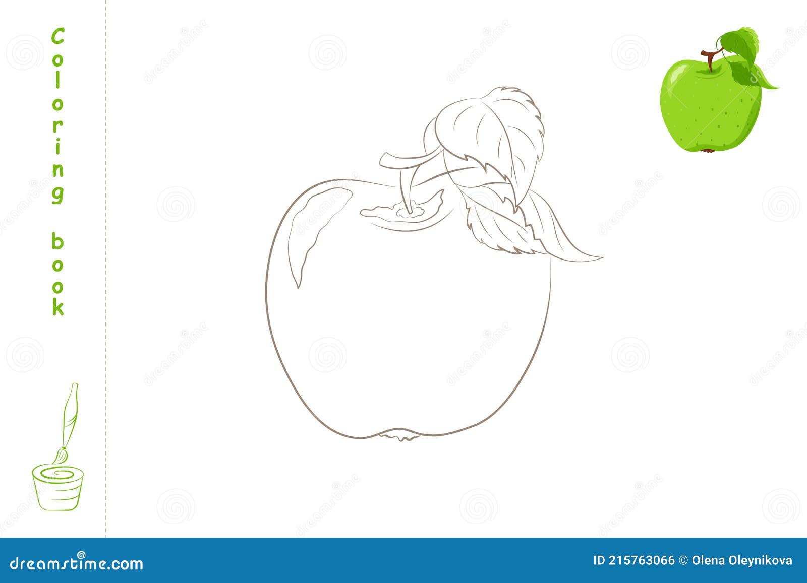 Coloring Book Apple with Example Stock Vector - Illustration of green ...
