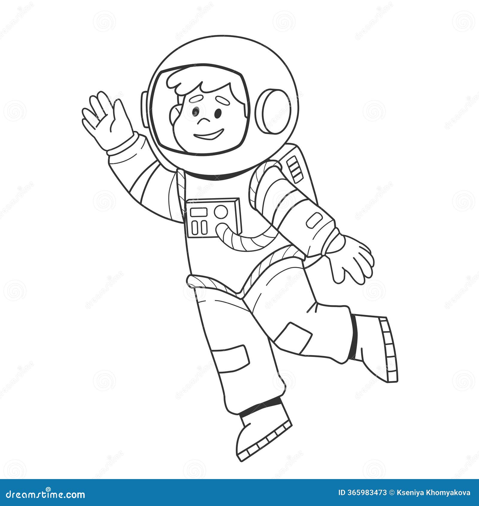 Coloring Book With Astronaut In Outer Space. Cartoon Spaceman Character ...