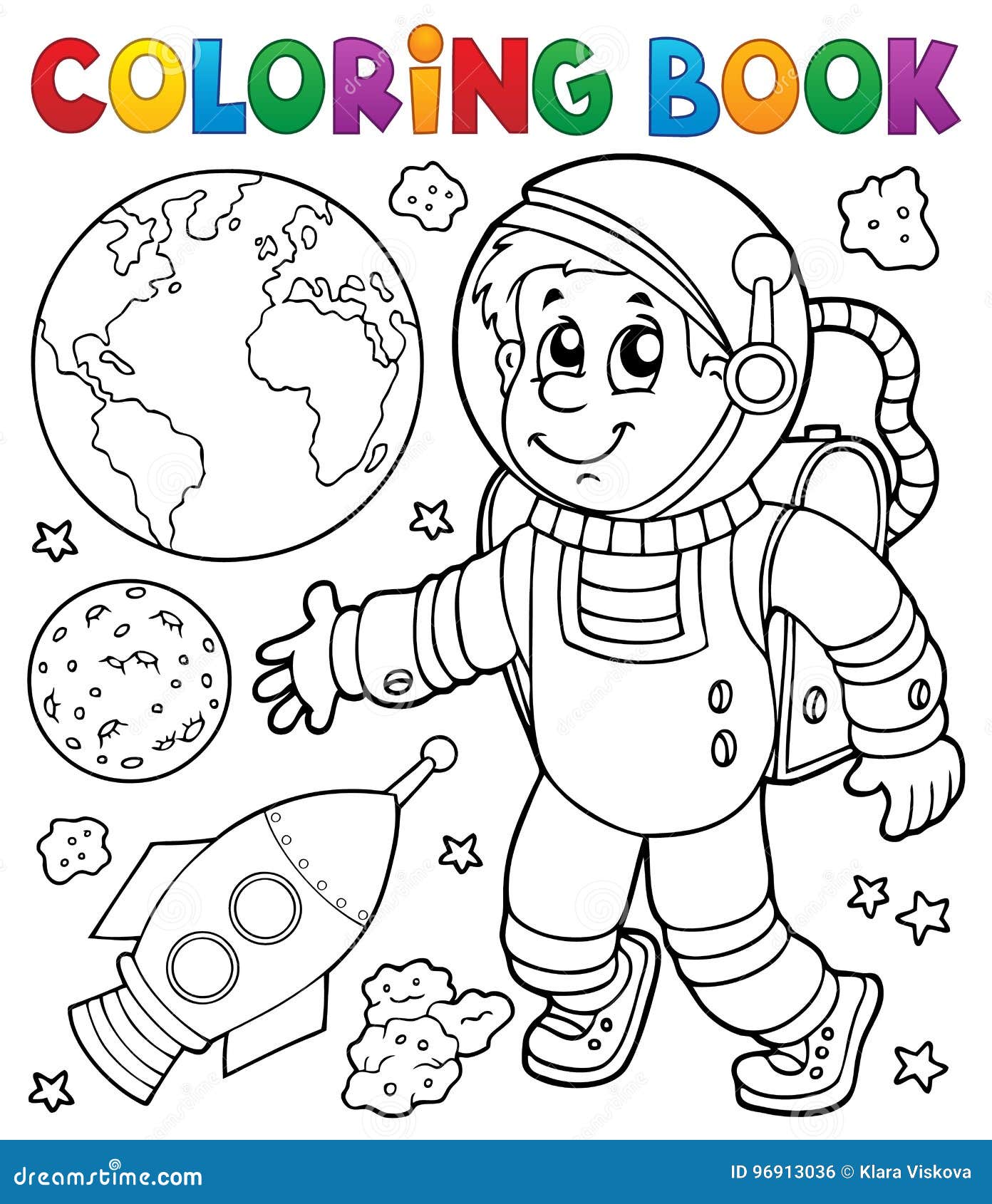 Coloring Book Astronaut Theme 1 Stock Vector - Illustration of draw ...