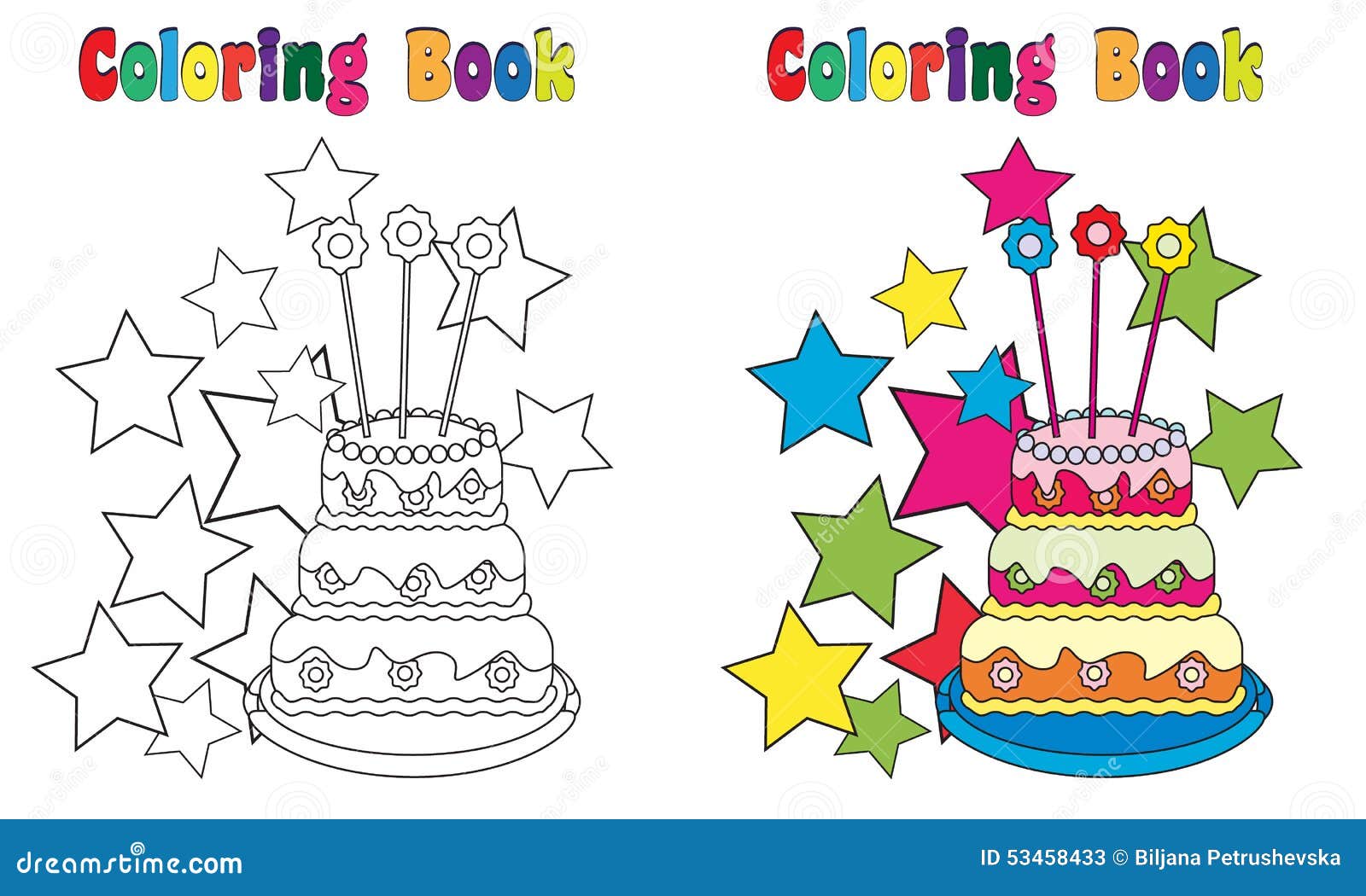 Coloring Book Birthday Cake Stock Vector - Image: 53458433
