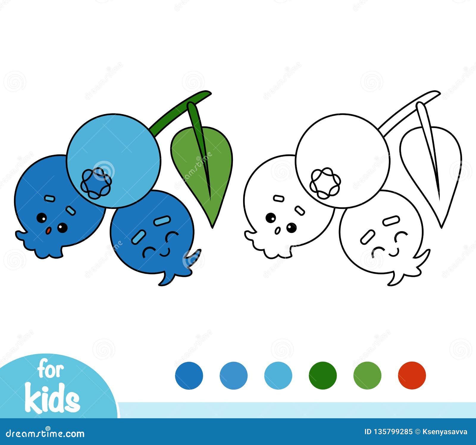 Coloring Book, Blueberries with a Cute Face Stock Vector - Illustration ...