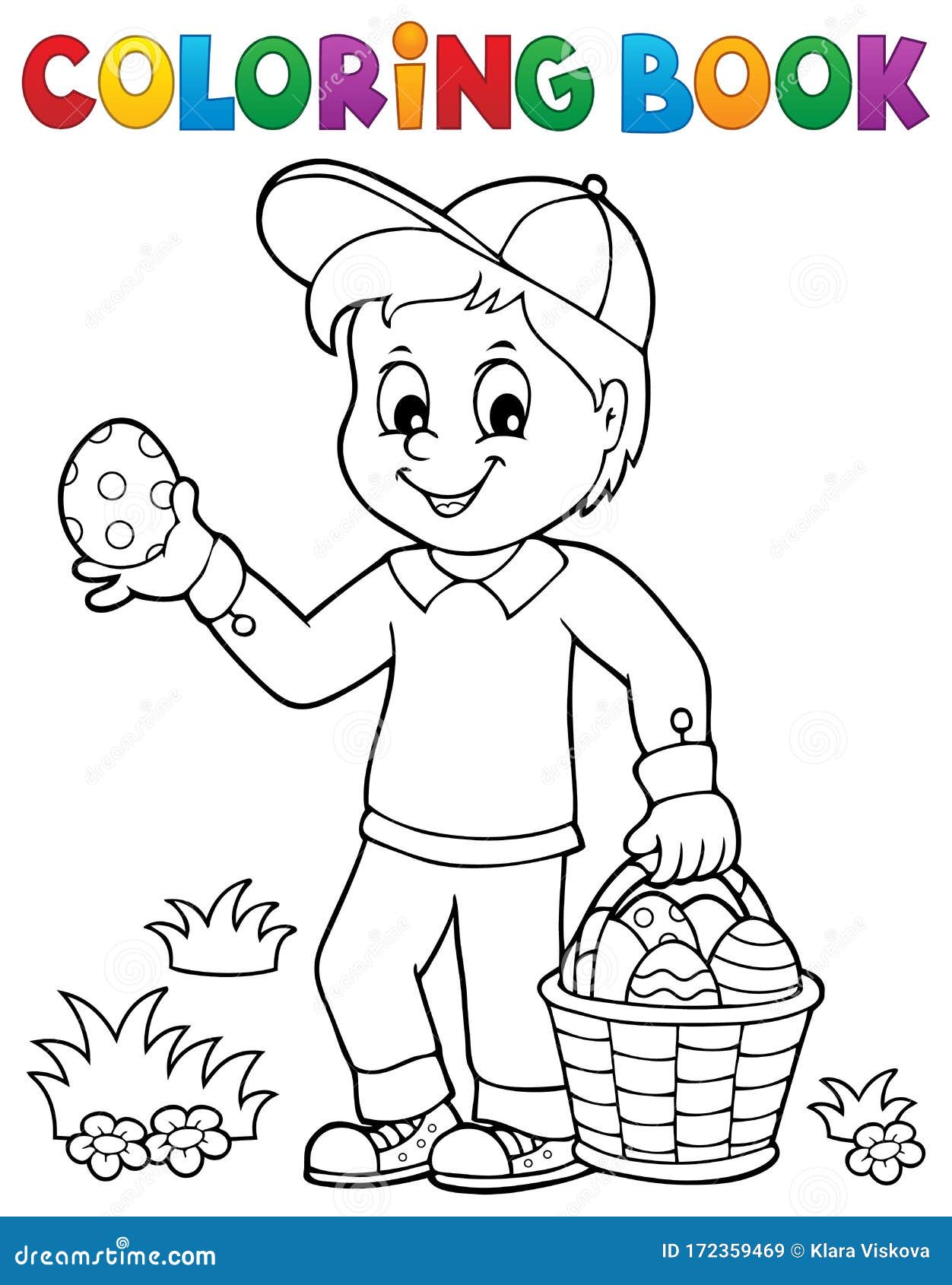 Coloring Book Boy with Easter Eggs 1 Stock Vector - Illustration of ...