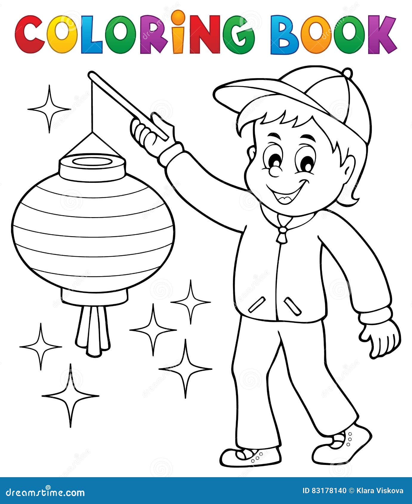 Coloring Book Boy with Paper Lantern Stock Vector - Illustration of ...