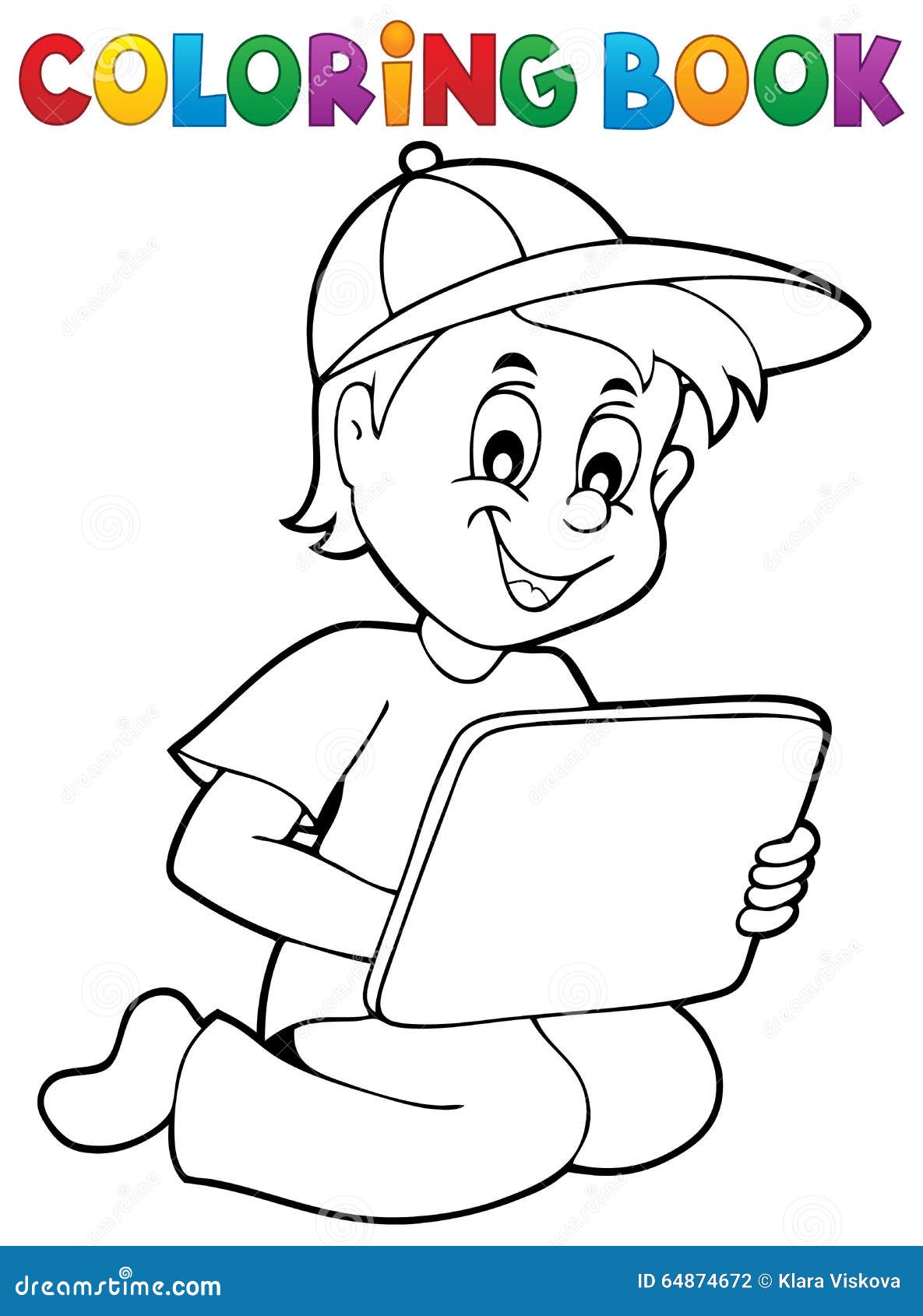 Coloring Book Boy Playing with Tablet Stock Vector - Illustration of ...
