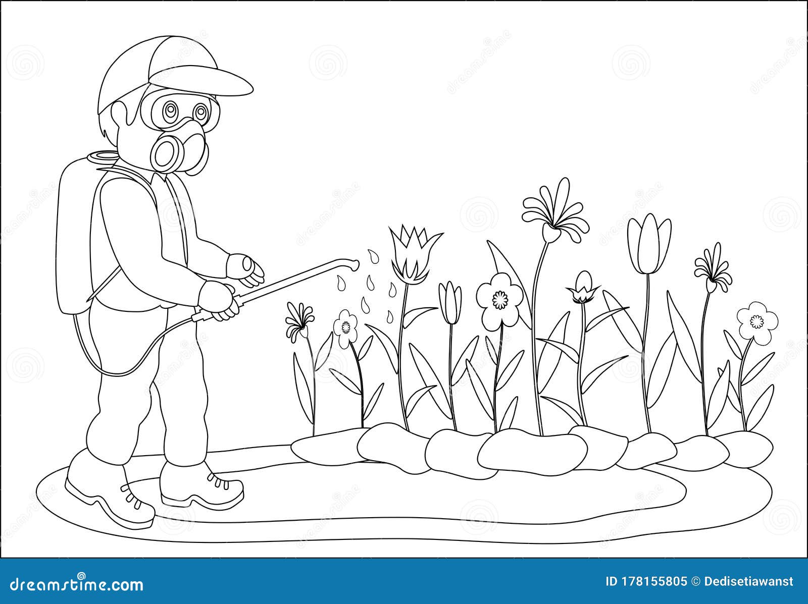 Coloring Book of Boy Spraying Disinfectant Stock Vector - Illustration ...
